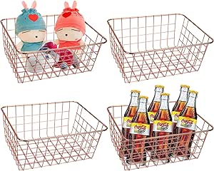 Amazon.com - Jucoan 4 Pack Metal Wire Storage Baskets, Rose Gold Wire ...