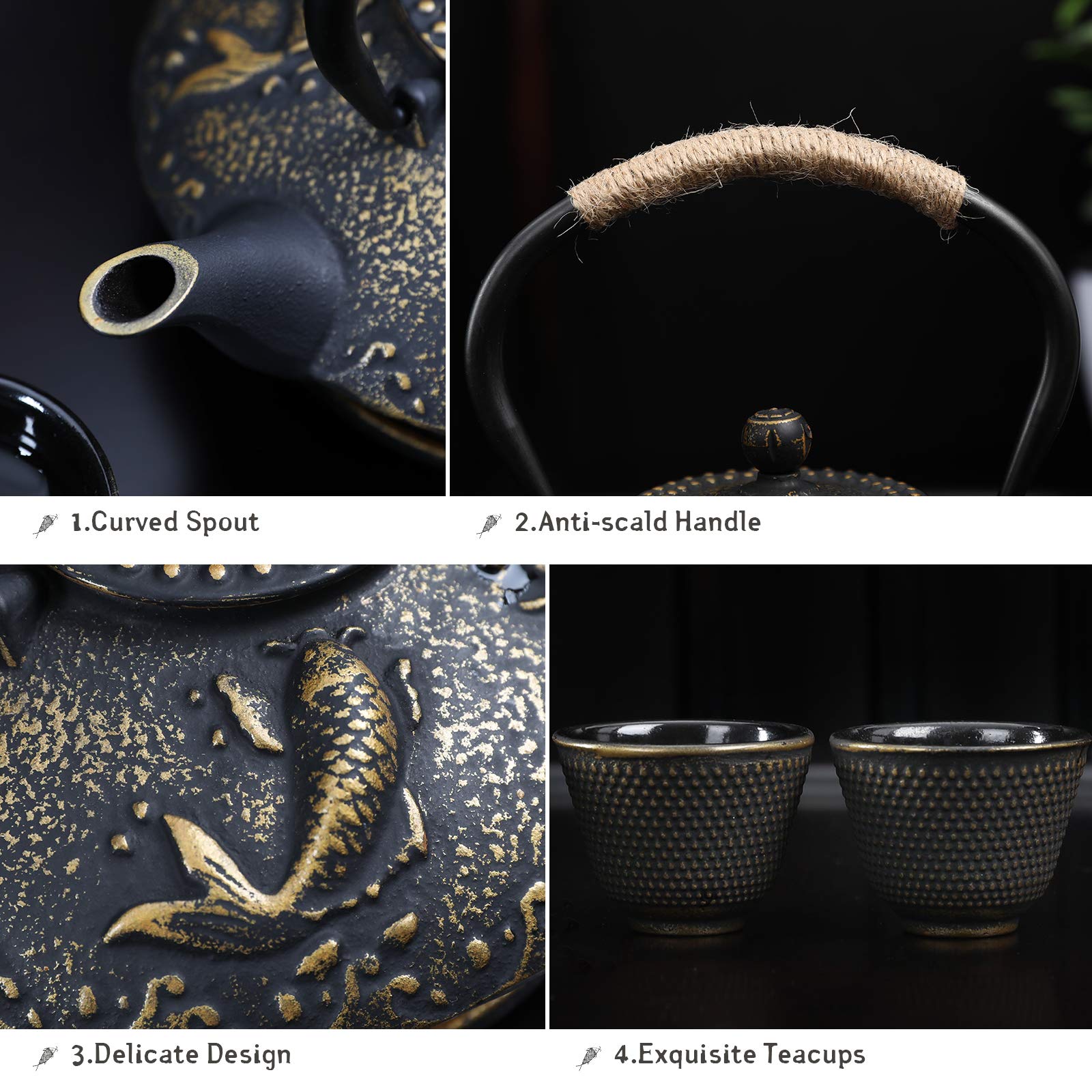 Mua Ufine Koi Fish Cast Iron Teapot Set Stove Top Tea Kettle with 4 ...
