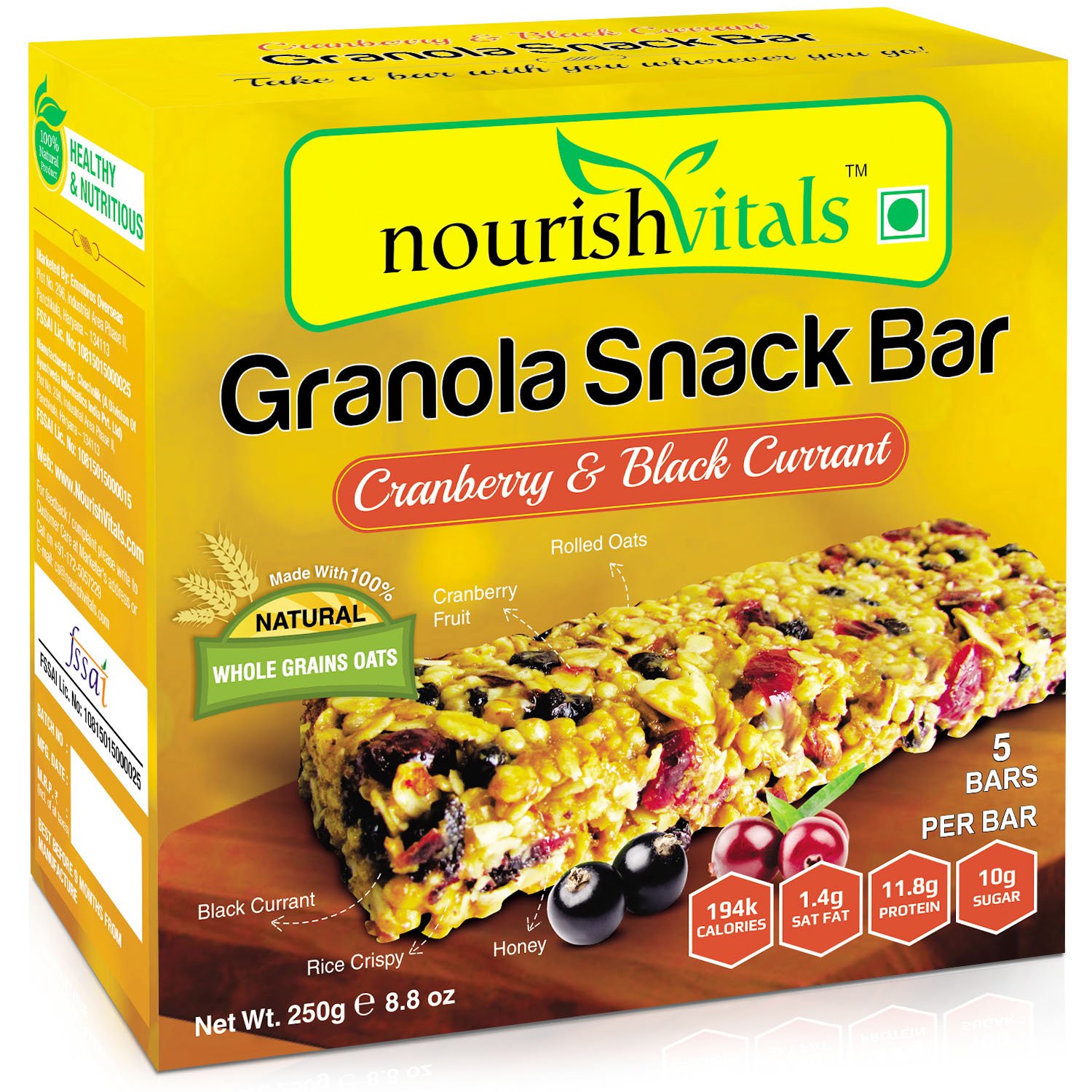 NourishVitals Granola Snack Bar, 250g (Cranberry and Black Currant ...