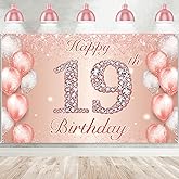 Amazon.com: Happy 19th Birthday Rose Gold Banner Backdrop Cheers to 19 ...