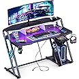 Amazon.com: MOTPK Gaming Desk with Power Outlet & LED Lights, Gaming ...