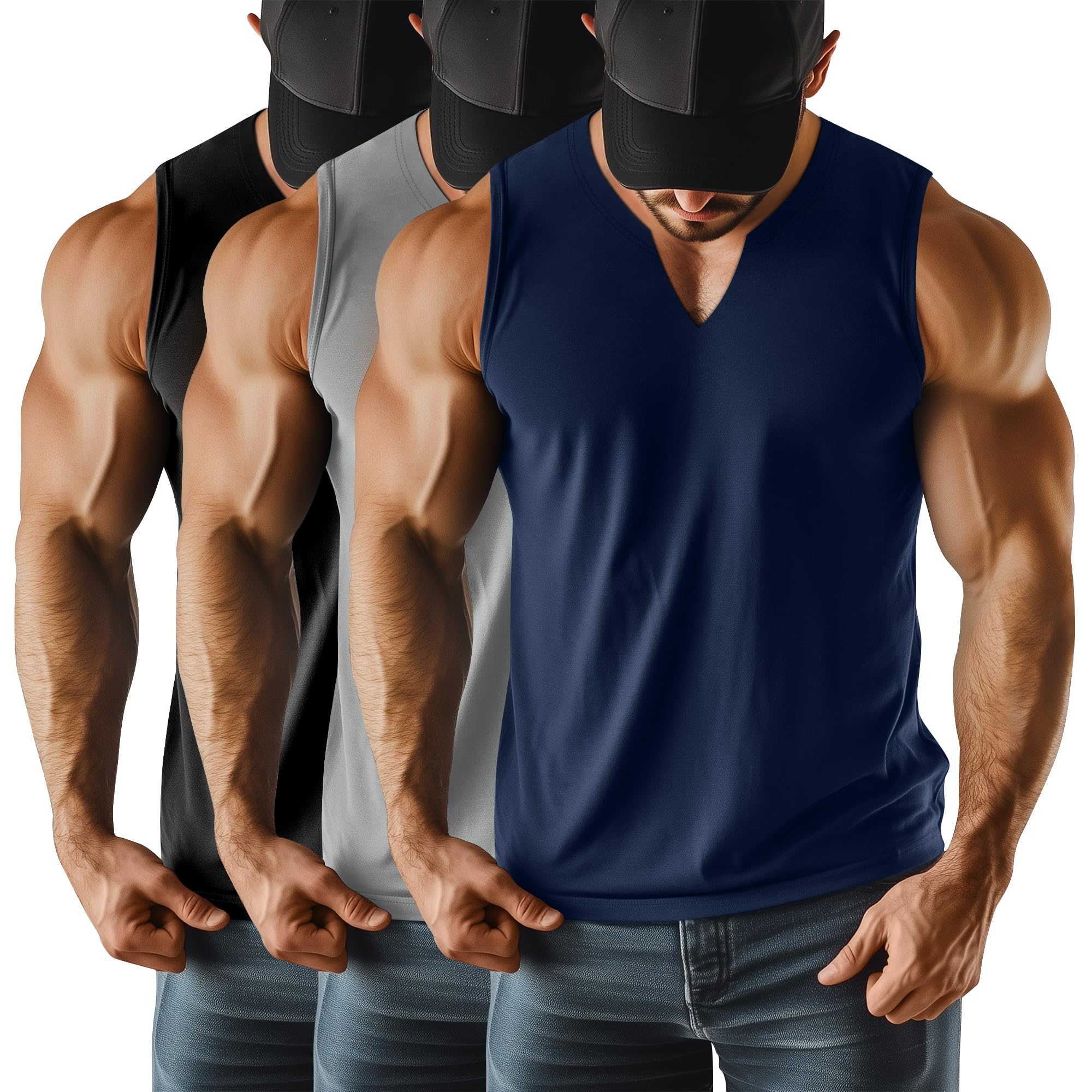 Riyiper 3 Pack Men's Sleeveless Tank Tops, V Neck Longline Henley T ...