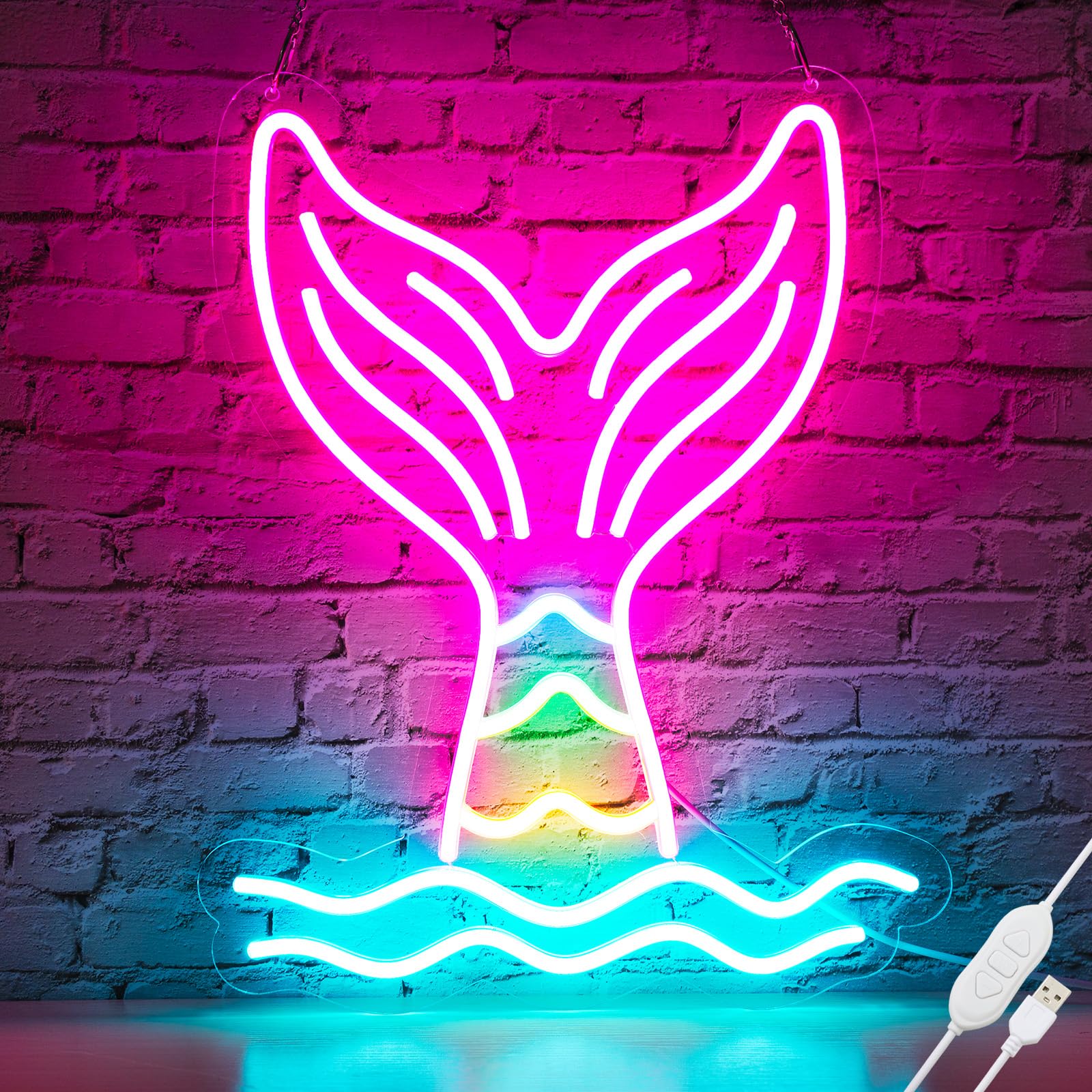 Basaneon Mermaid Tail Neon Sign Dimmable Mermaid Neon Signs for Wall ...