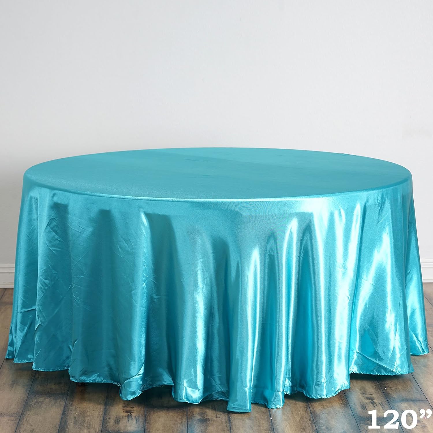 Amazon.com: BalsaCircle 120 inch Turquoise Satin Round Tablecloth Table ...
