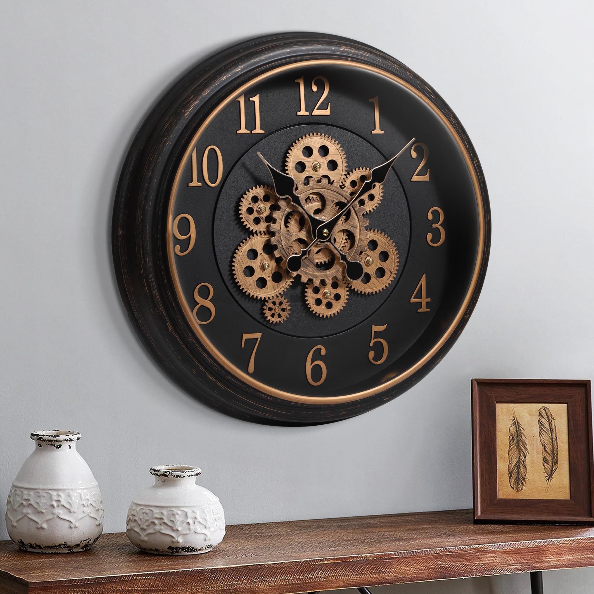 Mee 2ou Large Wall Clock with Moving Gear, 45cm / 18 Inch Retro Wall ...