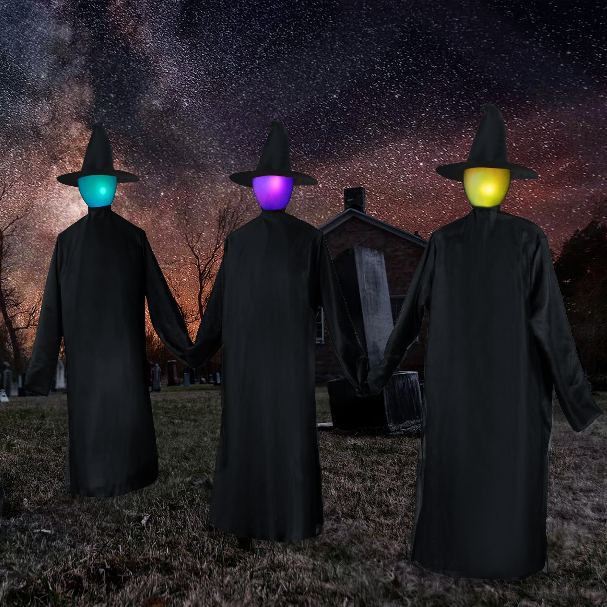 COOLWUFAN 6 FT Halloween Witch Decorations Outdoor, Life Size Holding ...