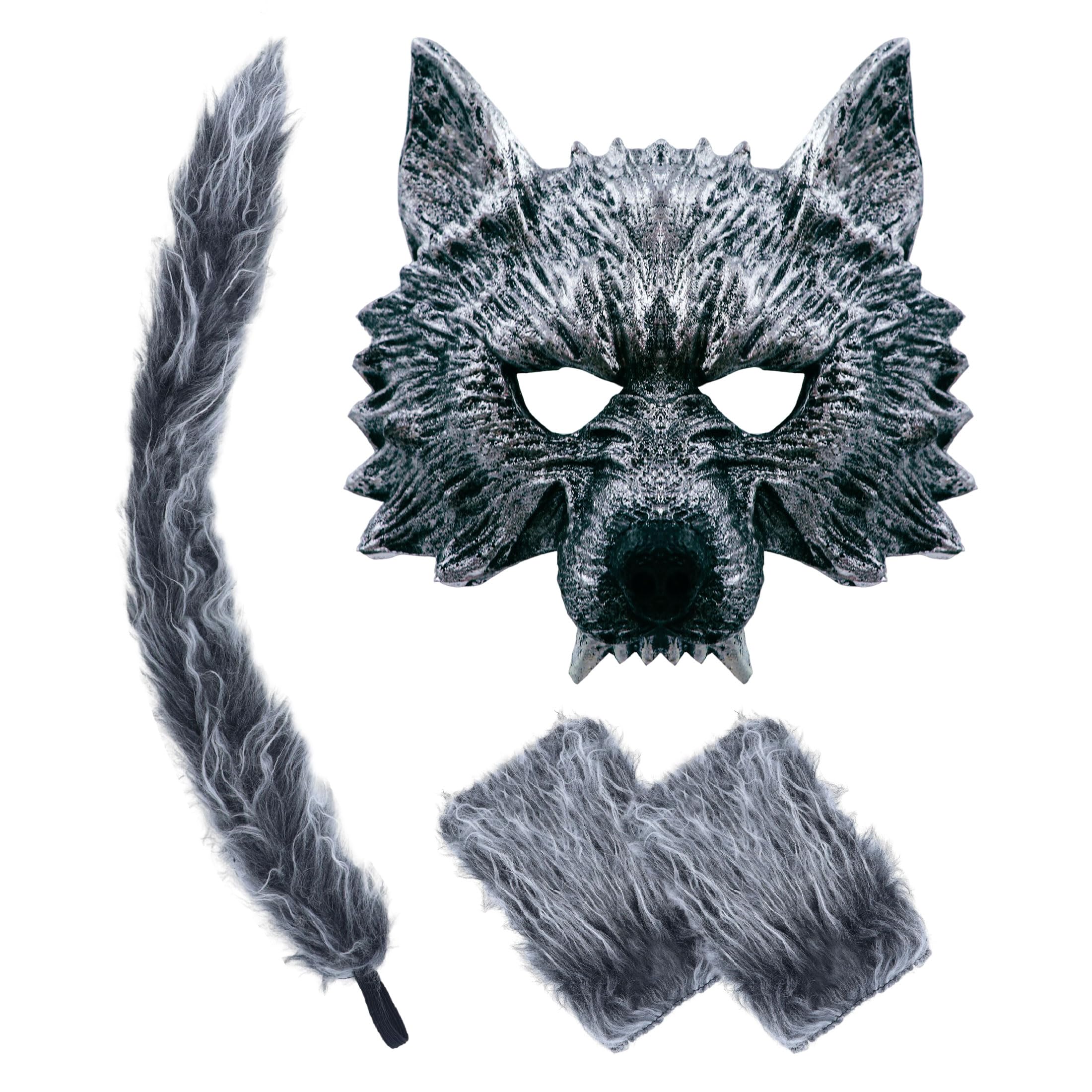 D-Fokes 4 PCS Werewolf Costume Set - Realistic Wolf Mask, Gloves and ...