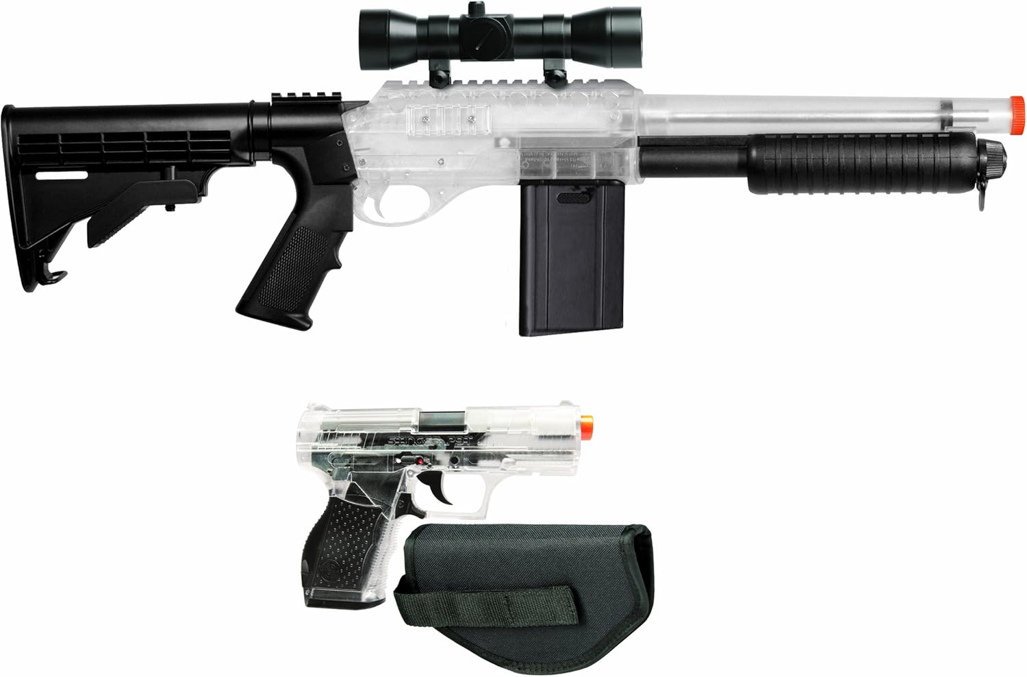 Amazon.com : Crosman Airsoft Spring Pump Shotgun with P9 Pistol, Clear ...