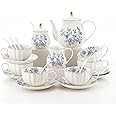 Amazon.com: Generic Bloosnow 22 Pieces Blue Rose Porcelain Tea Sets for ...