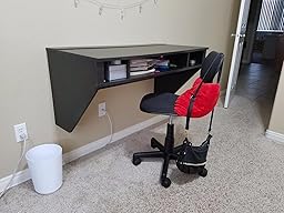 Amazon.com: Wall Mounted Designer Floating Desk in Washed Ebony ...