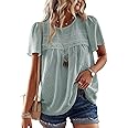Falechay Womens Summer Tops Crewneck Short Sleeve Shirts Casual Chiffon ...