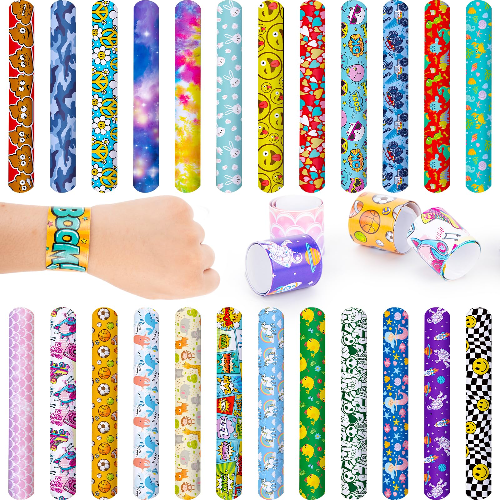 POPLAY 48PCS Slap Bracelets Bulk, Slap Wristbands Party Favors Mermaid ...