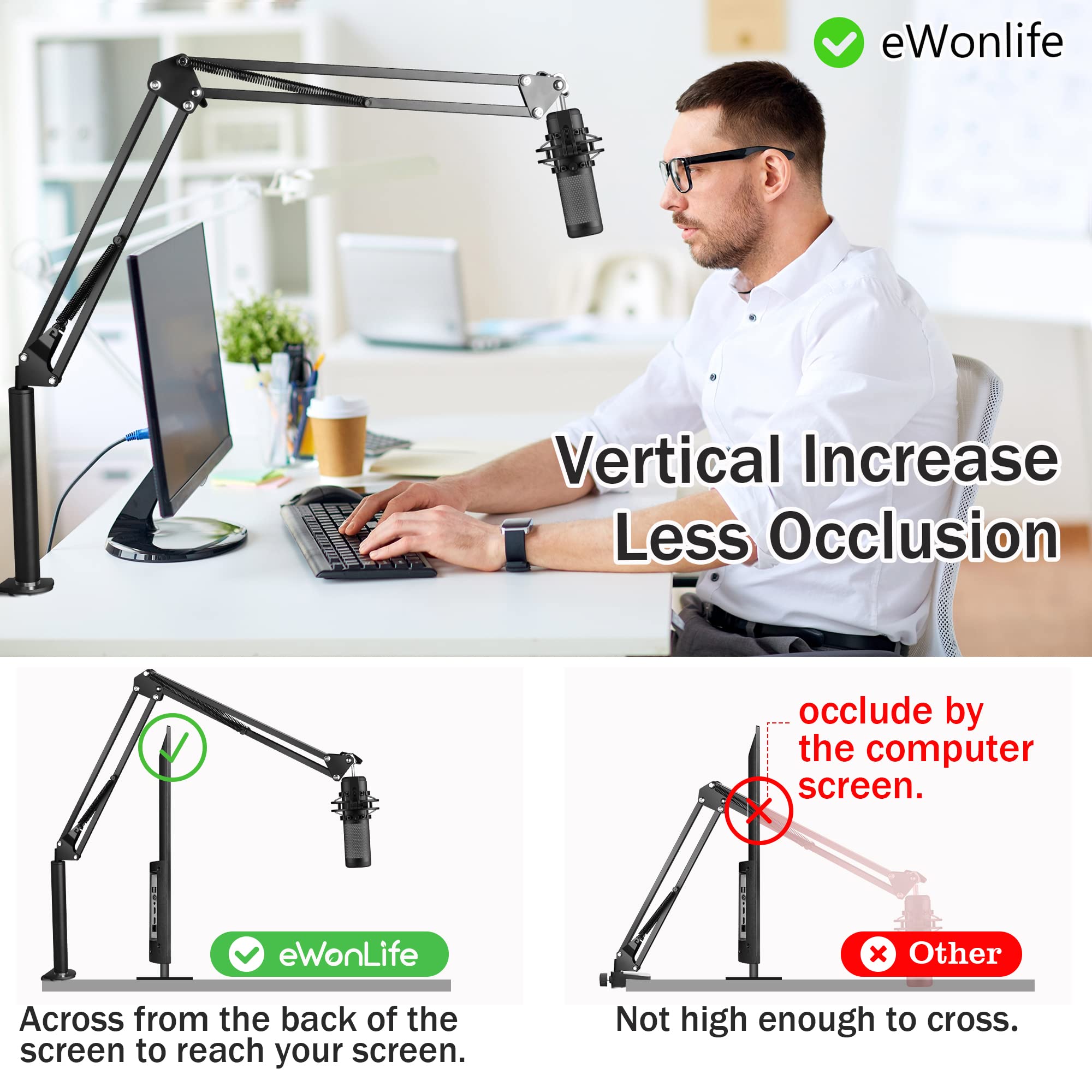 Mua eWonLife Mic Boom Arm Stand, Overhead Microphone Arm Desk Mount ...