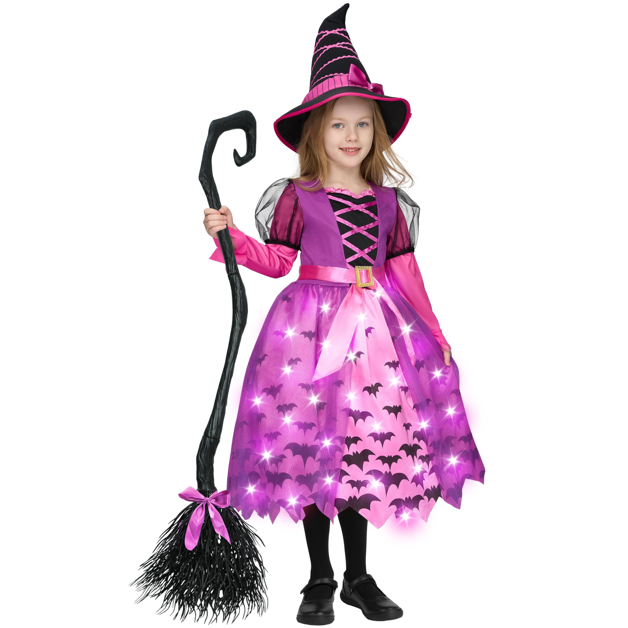 Spooktacular Creations Girls Witch Costume, Pink Light Up Starry Witch ...