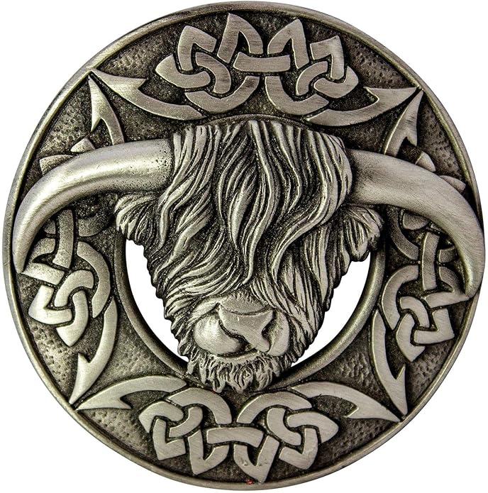 Plaid Brooch Fly Pewter Highland Cow Celtic Knot Antique Finish Traditional Scottish Kilt Pin ...