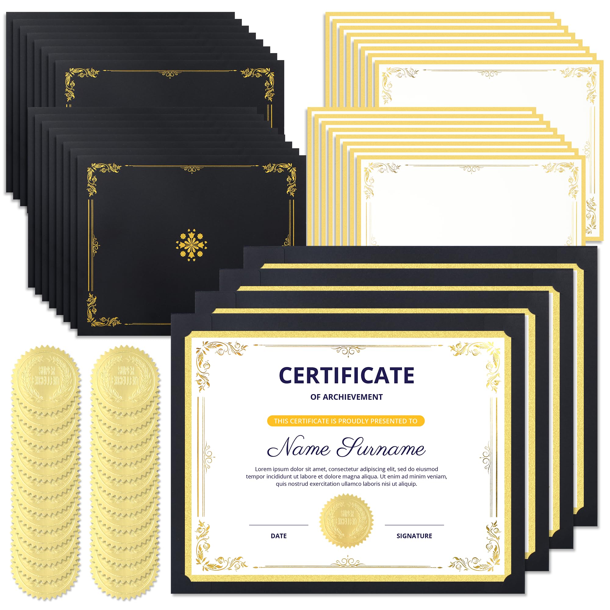 75Pcs Certificate Kit, Includes 25 Certificate Holders, 25 Letter Size ...