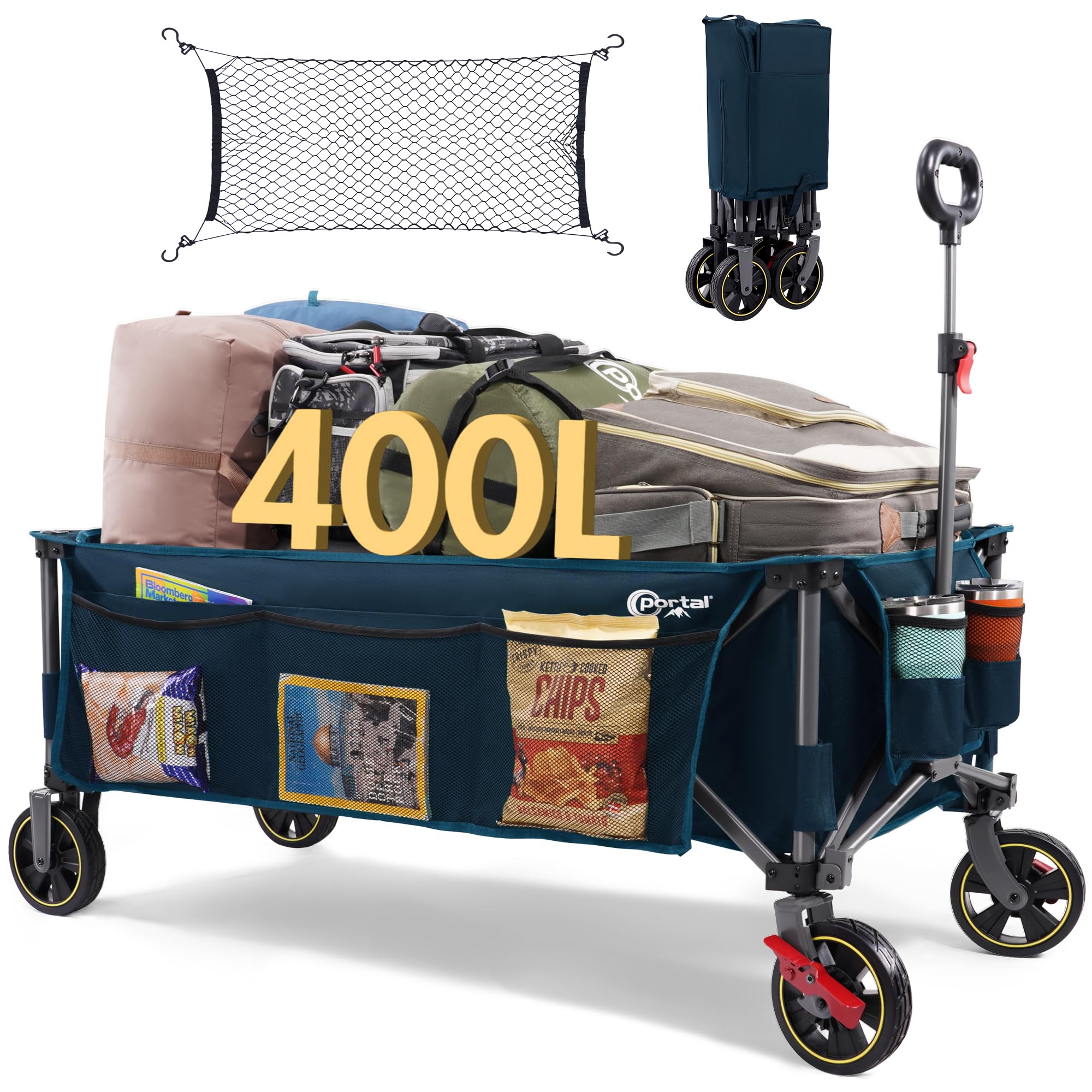 PORTAL 51.2" Long Wagons Carts Foldable with Brakes, Large Collapsible ...