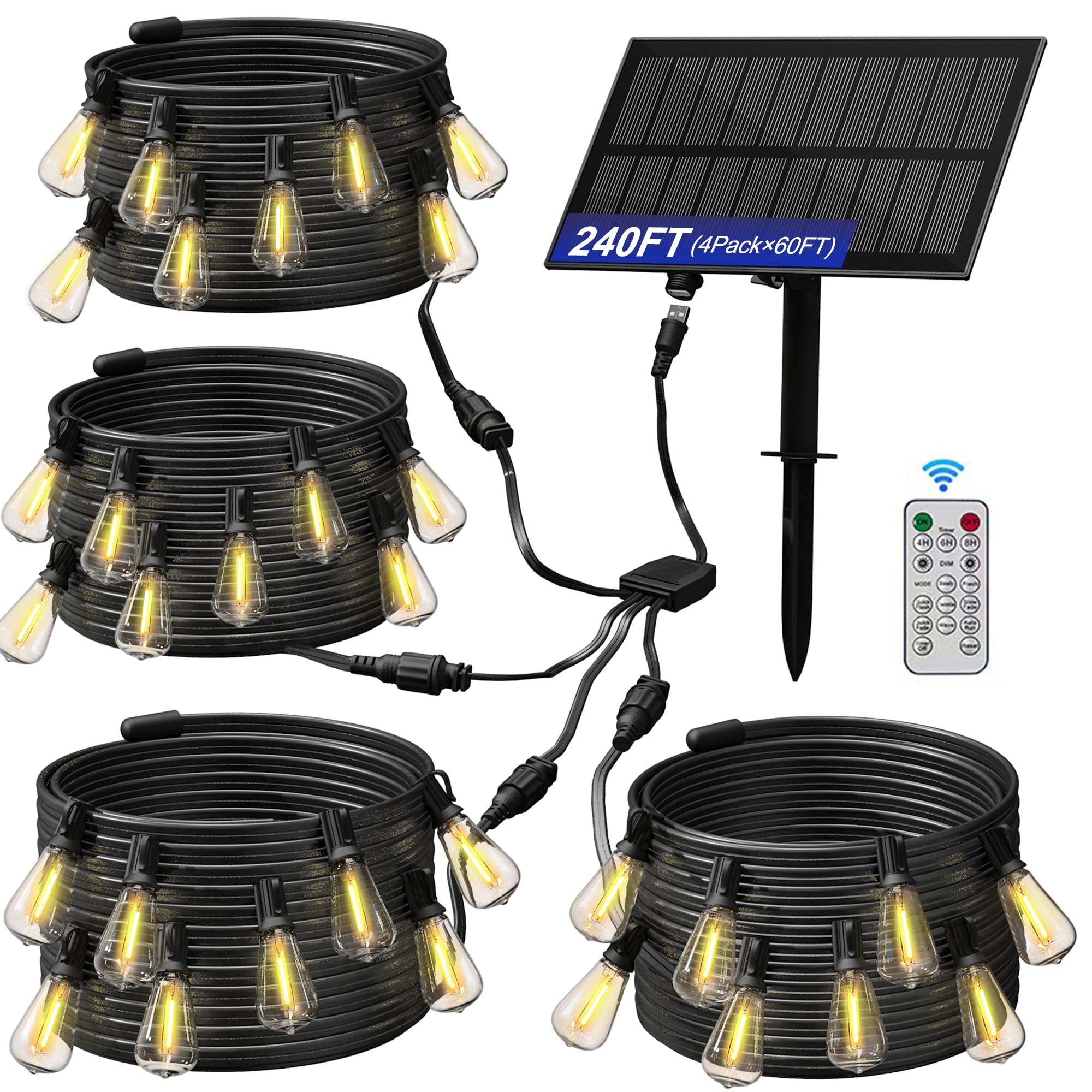Stright Solar Powered String Light 240FT with Remote Control 8 Light ...