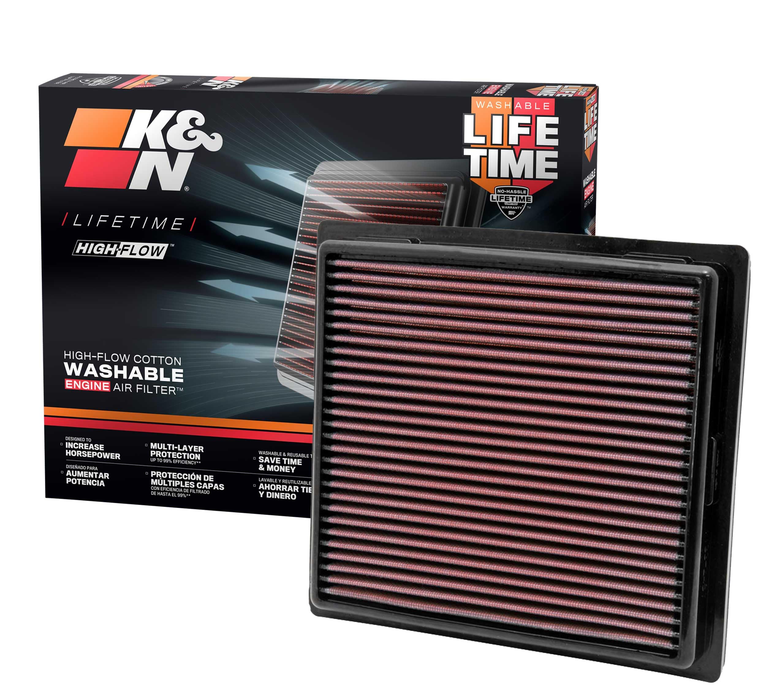 *USED*K&N High-Flow Original Lifetime Engine Air Filter: Increase Power ...