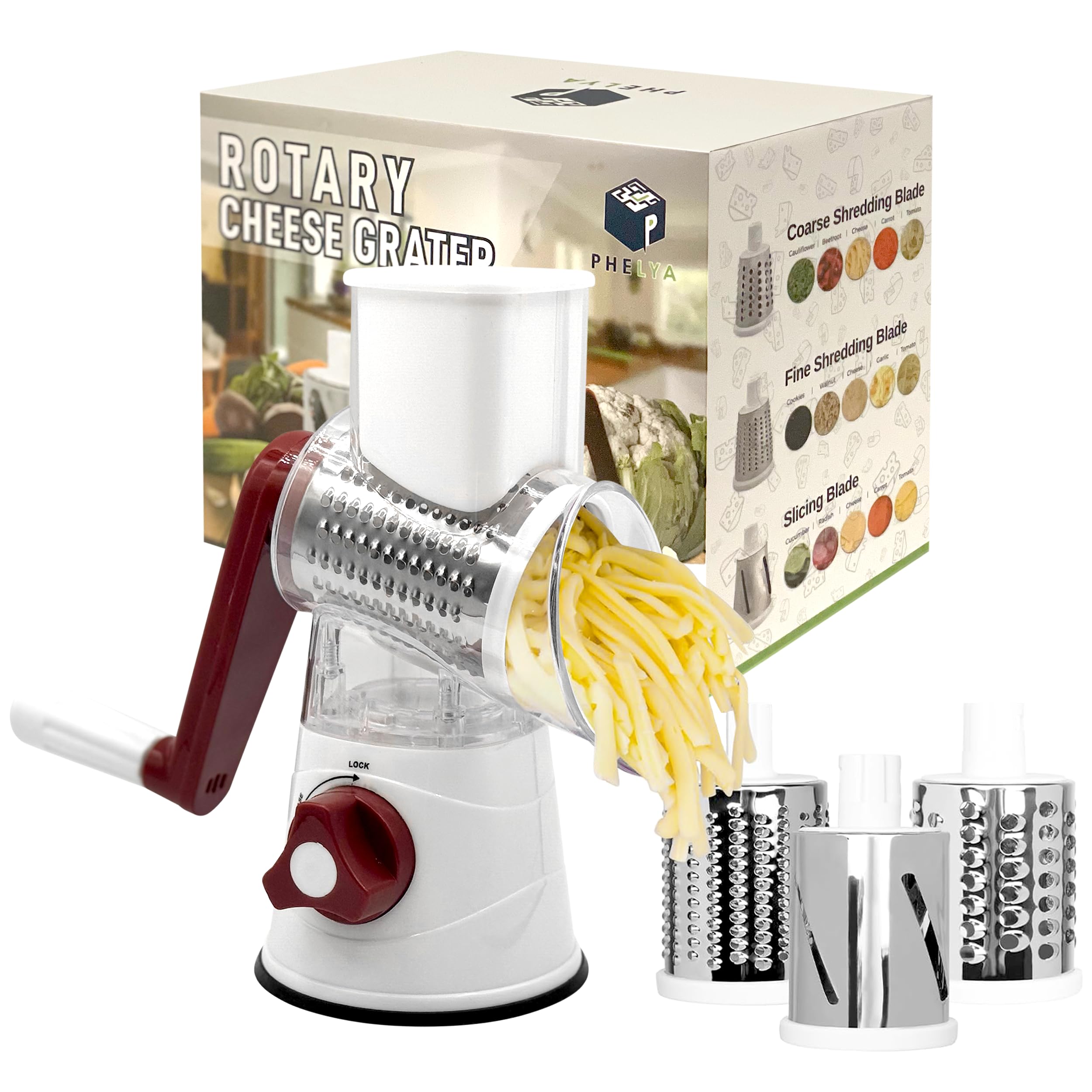 Rotary Cheese Grater, Kitchen Mandolin Slicer Cheese Grater with Hand ...