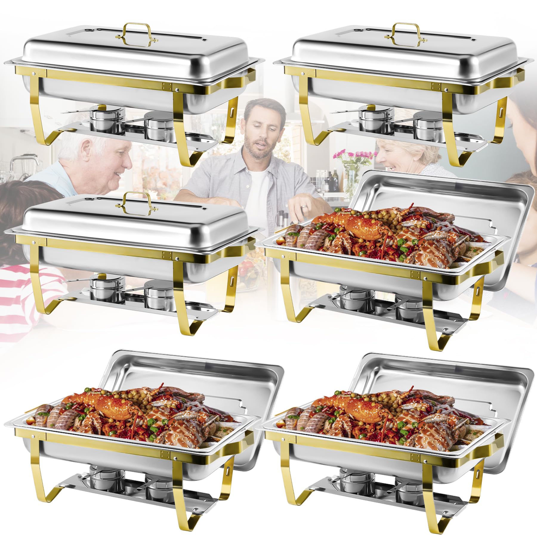 Calmbee 4 Pcs Chafing Dish Buffet Set, 9 Qt Stainless Steel Buffet ...