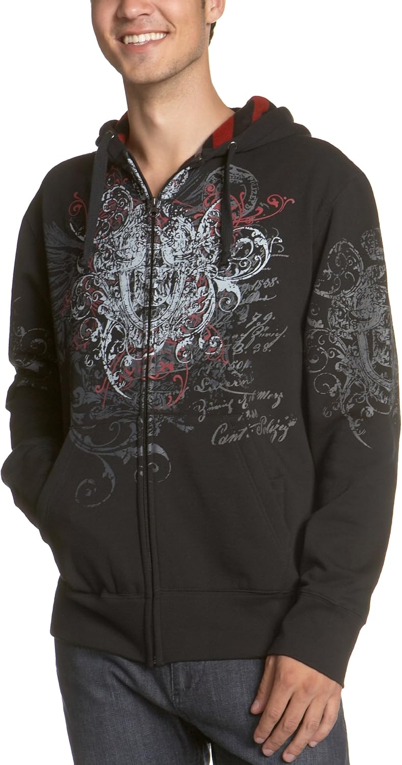 POINT ZERO Men's Zip Fleece W/Graphic and Polar Hood, Black, Small at ...