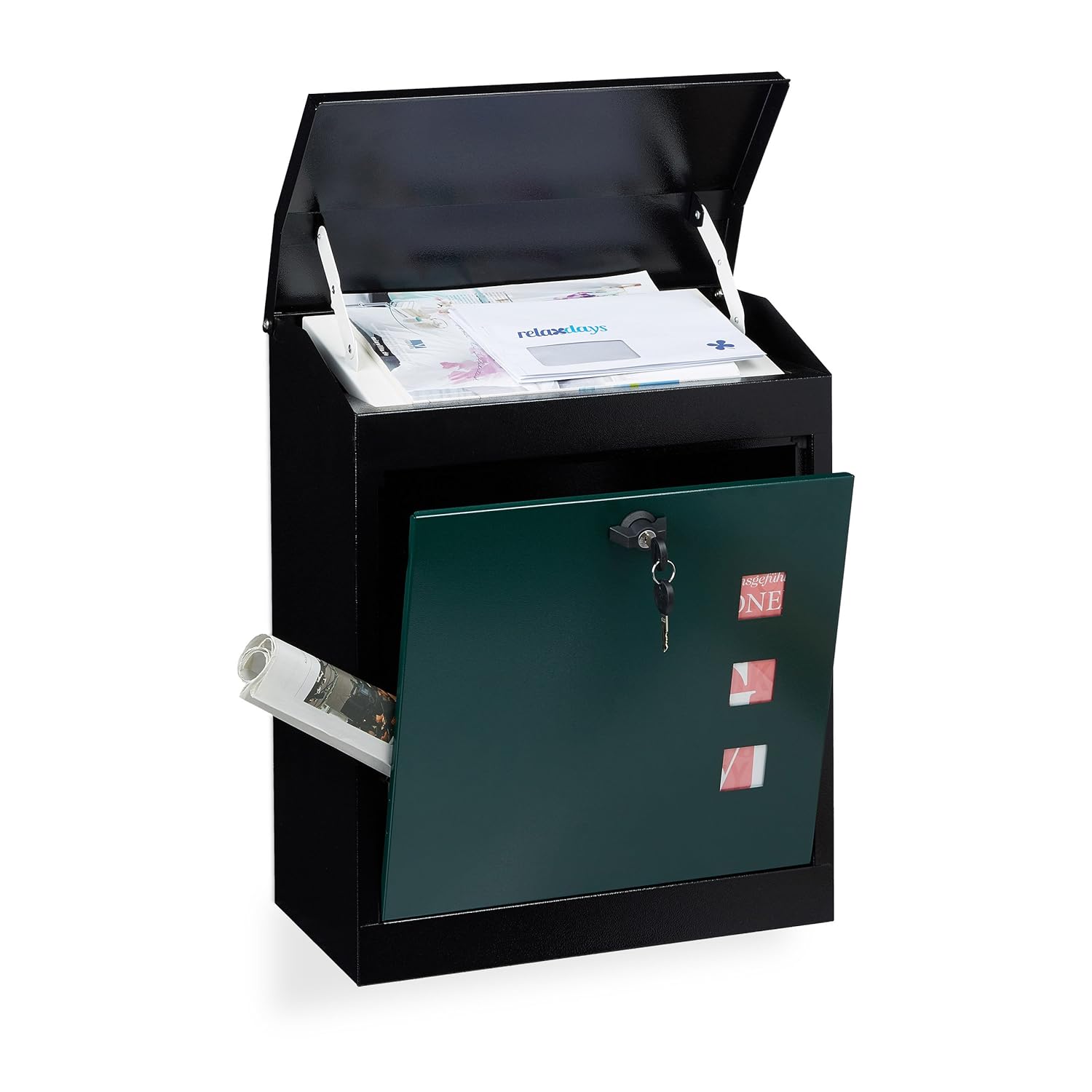 Relaxdays - Buzón grande, acero, tapa de seguridad, candado, Verde ...