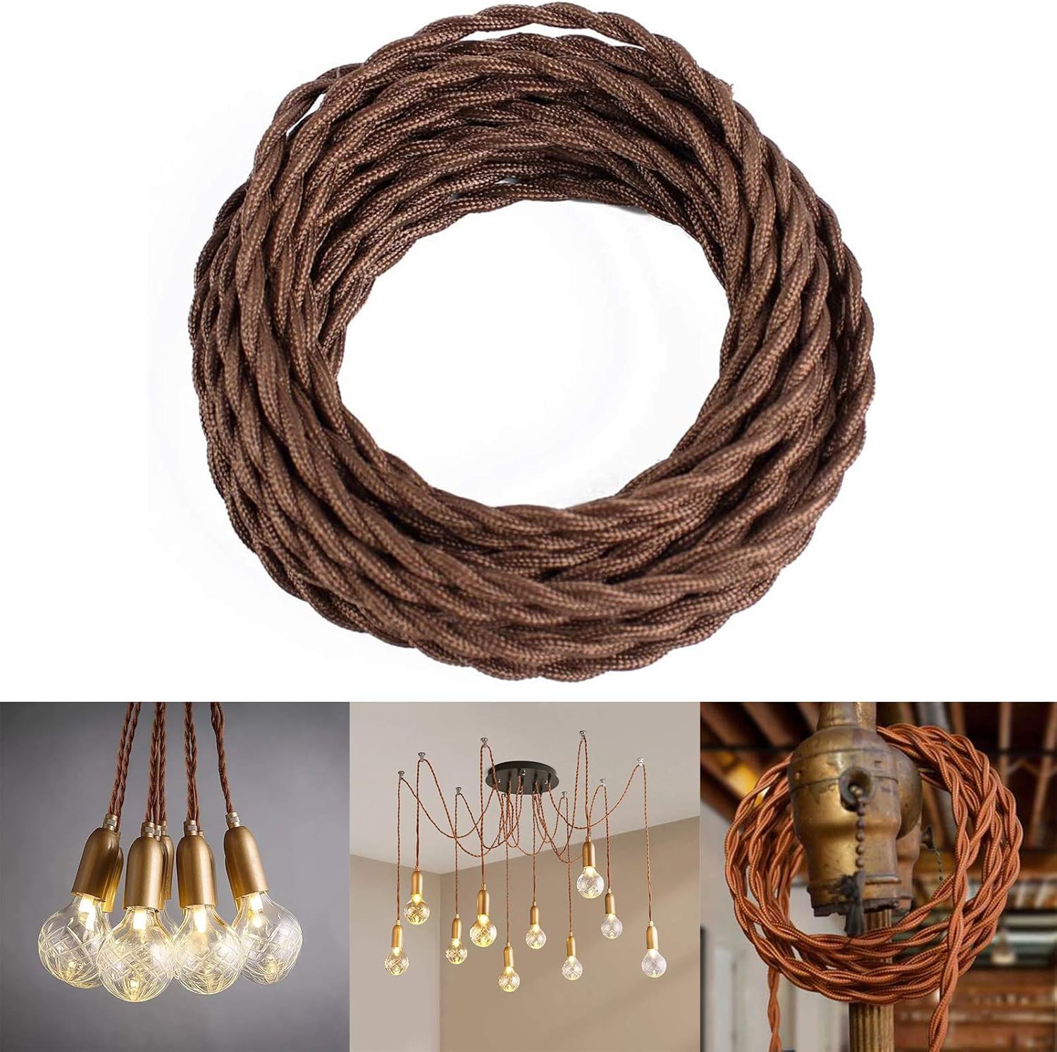 GreenSun 5 metres 2 Cord Brown Textile Cable Twisted Fabric Lamp ...