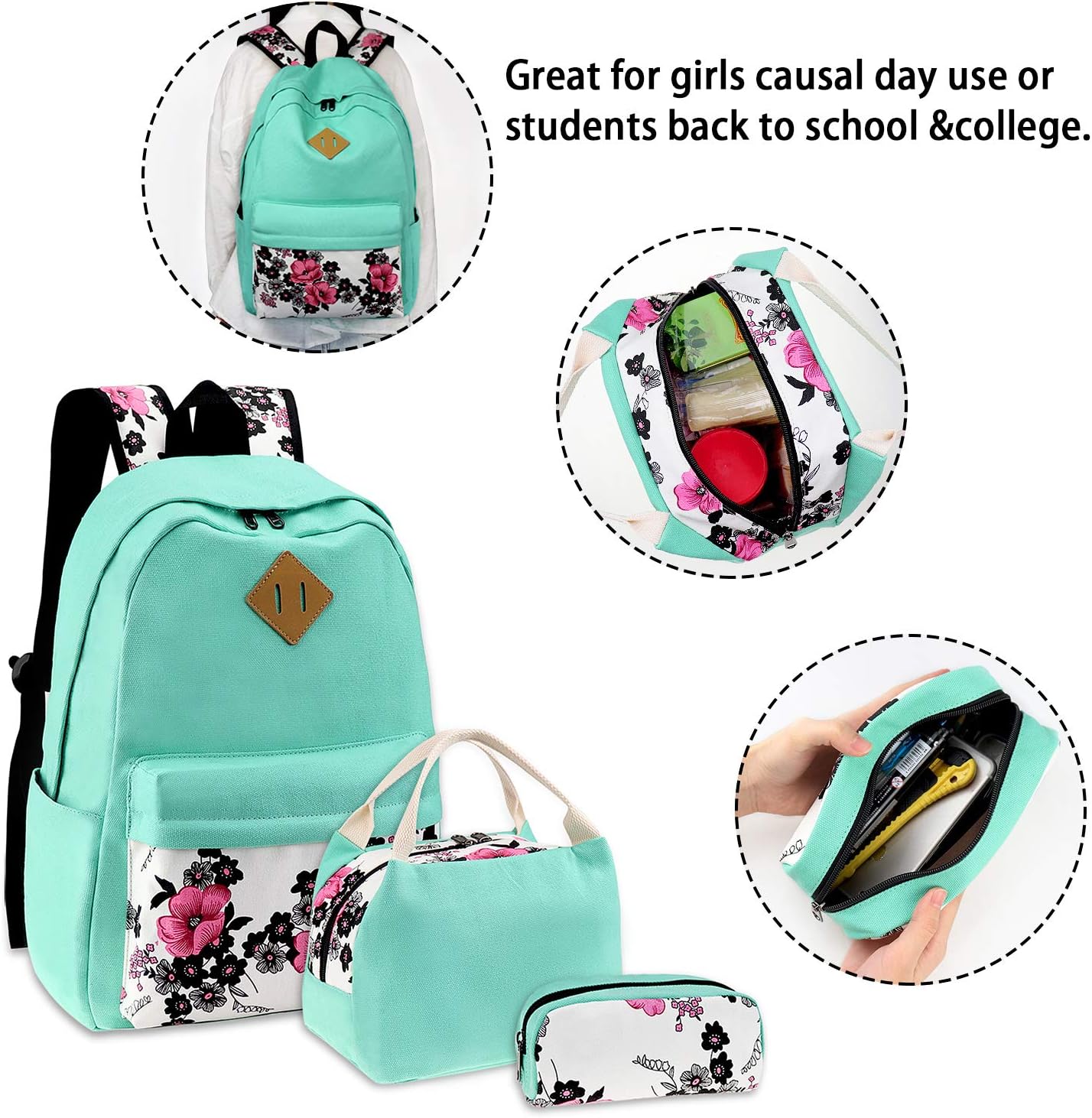 Floral School Bags Set for up 13 Years Old Girls, Student Backpack with ...
