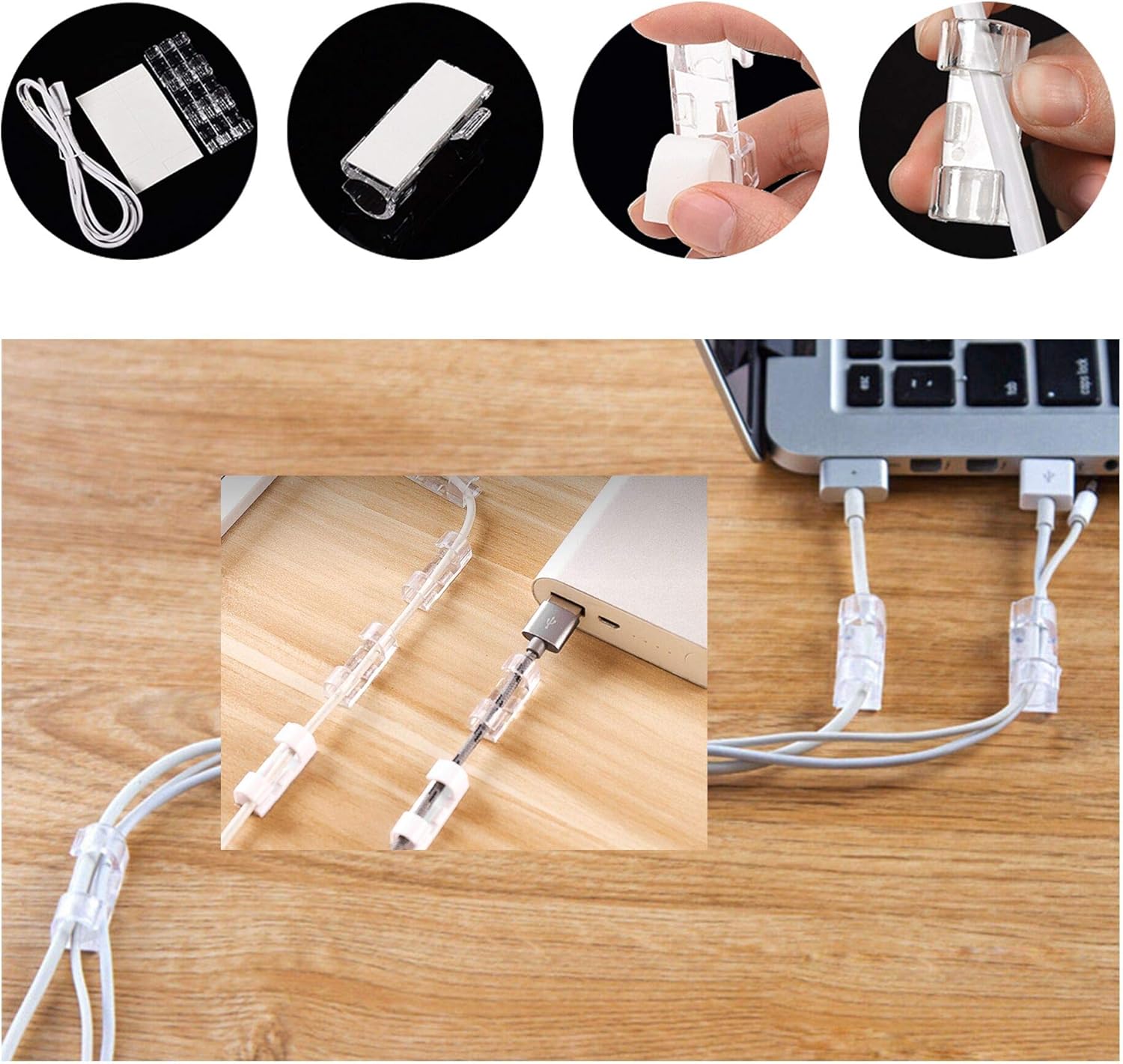 60PCS Transparent Cable Clips Self-Adhesive Cable Drop Wire Holder ...