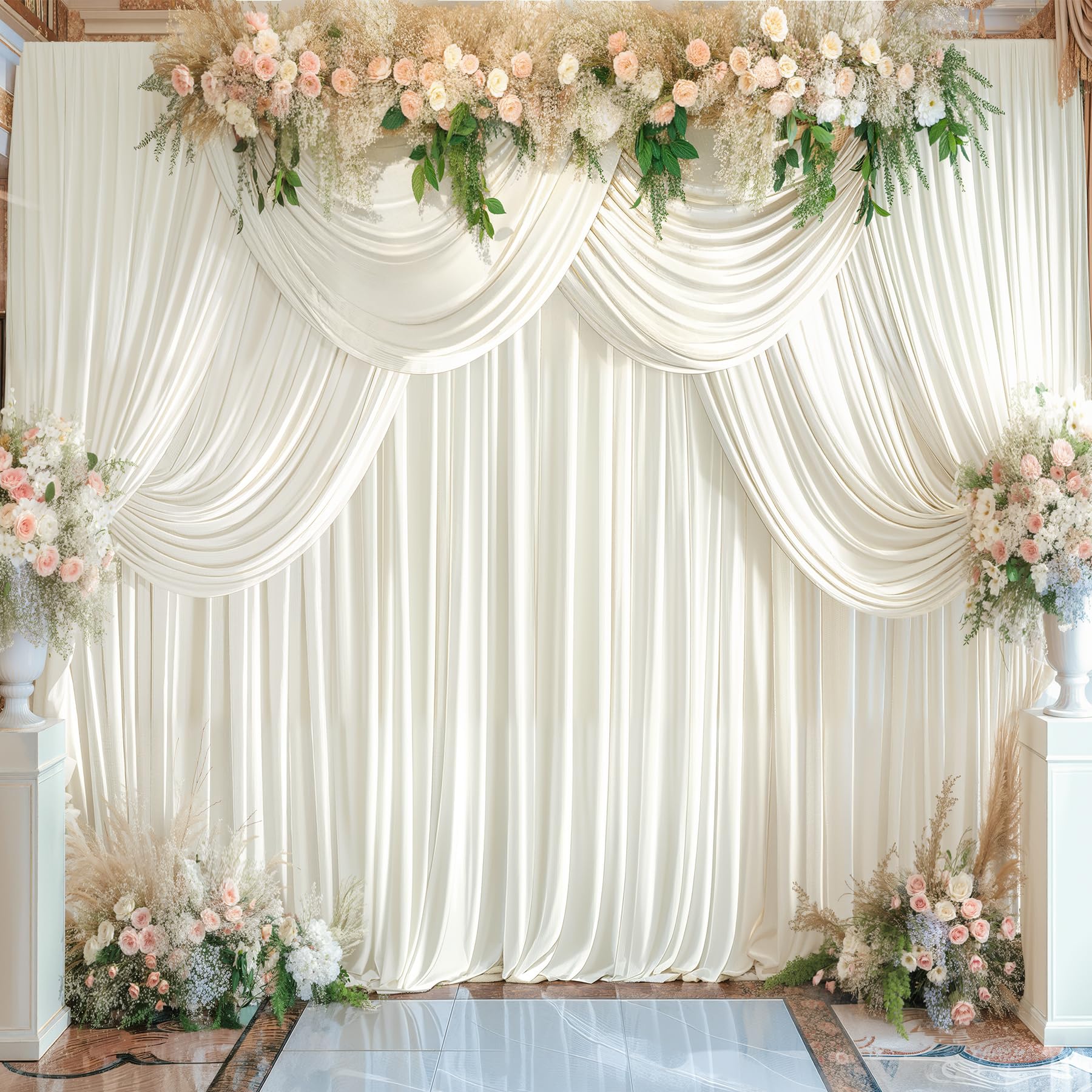 20ft X 10ft Wrinkle Free Ivory Wedding Backdrop Curtains For Party ...