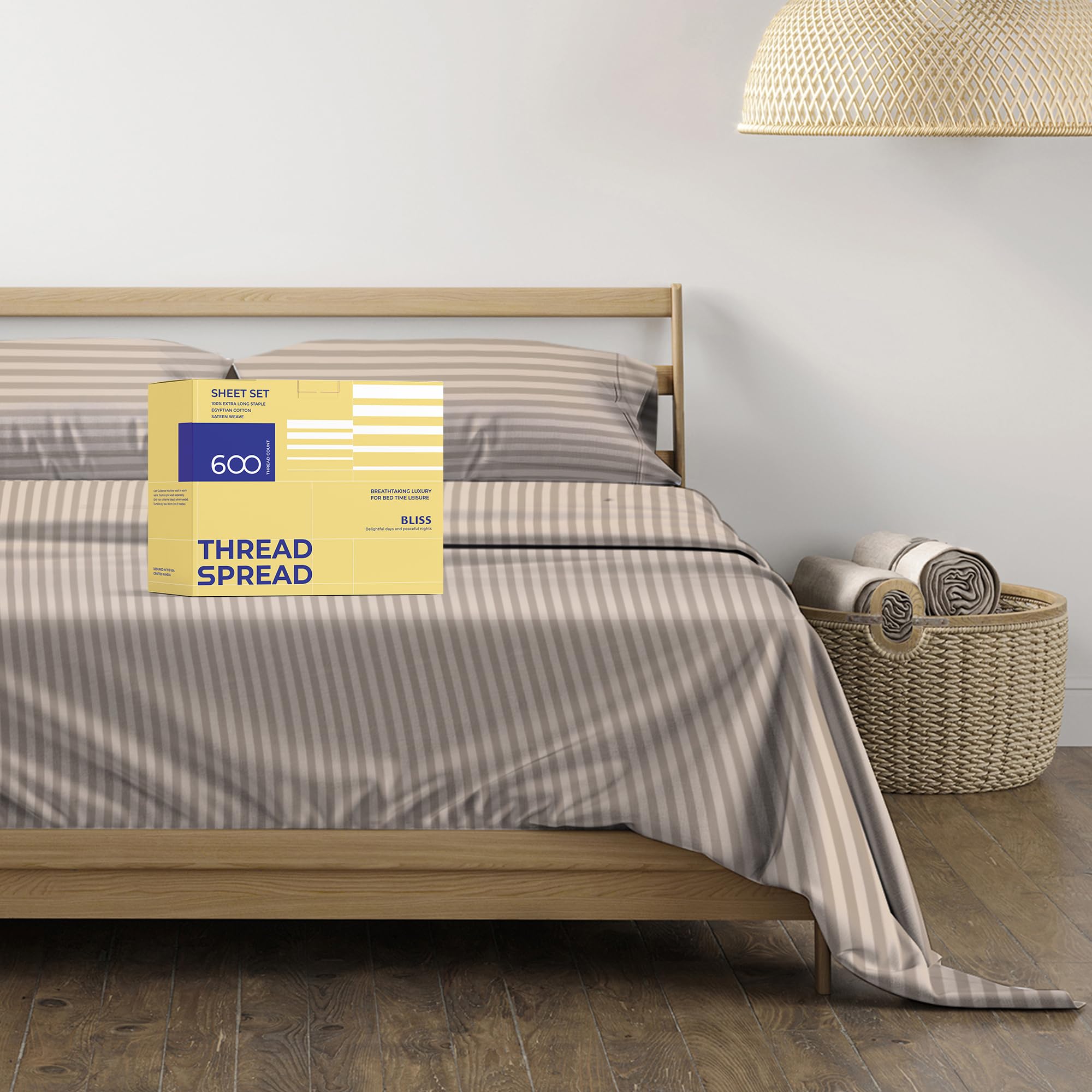 THREAD SPREAD Luxury Egyptian Cotton California King Stripe Sheet Set ...