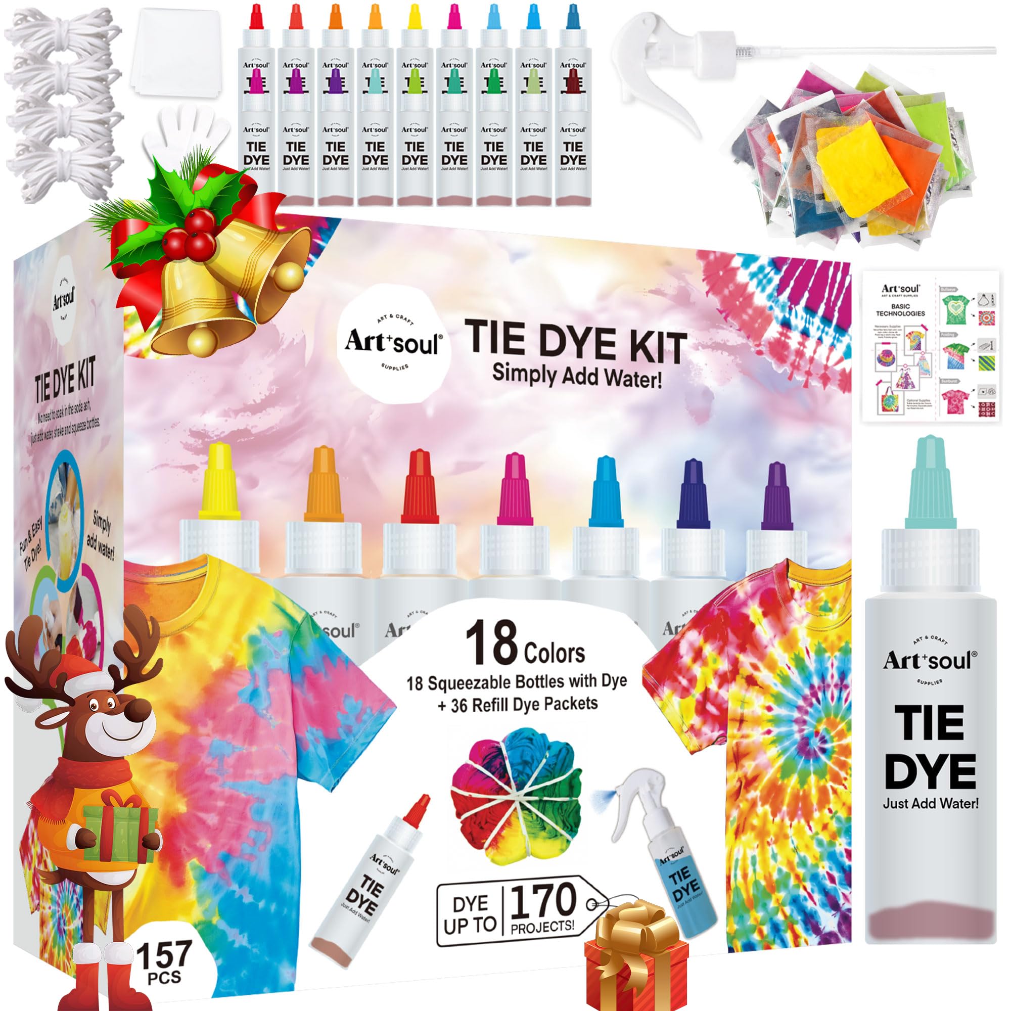 Art+soul 18 Colors Tie Dye Kit with Bonus Tie Dye Powder Refiils Packs ...