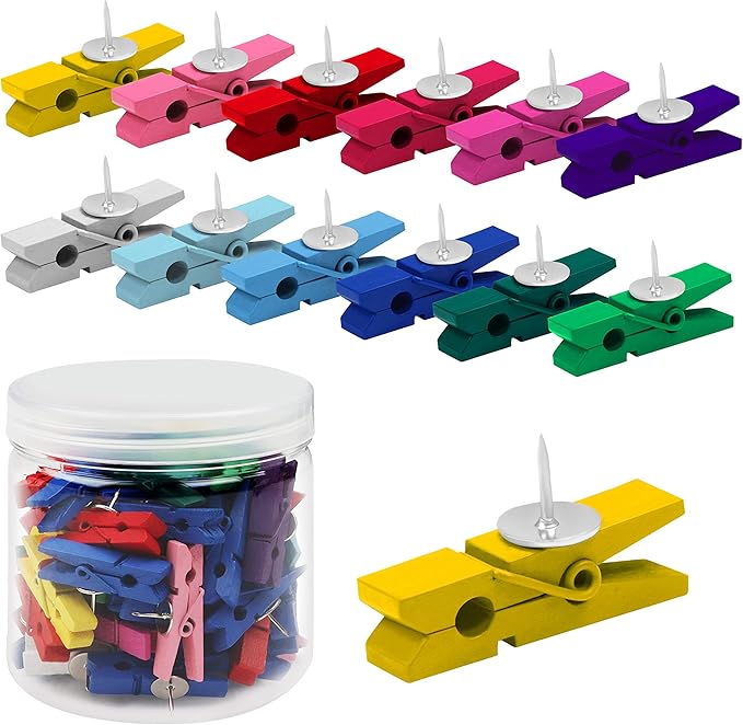 Belle Vous Chinchetas de Colores Pinzas de Ropa de Madera (Pack de 70 ...
