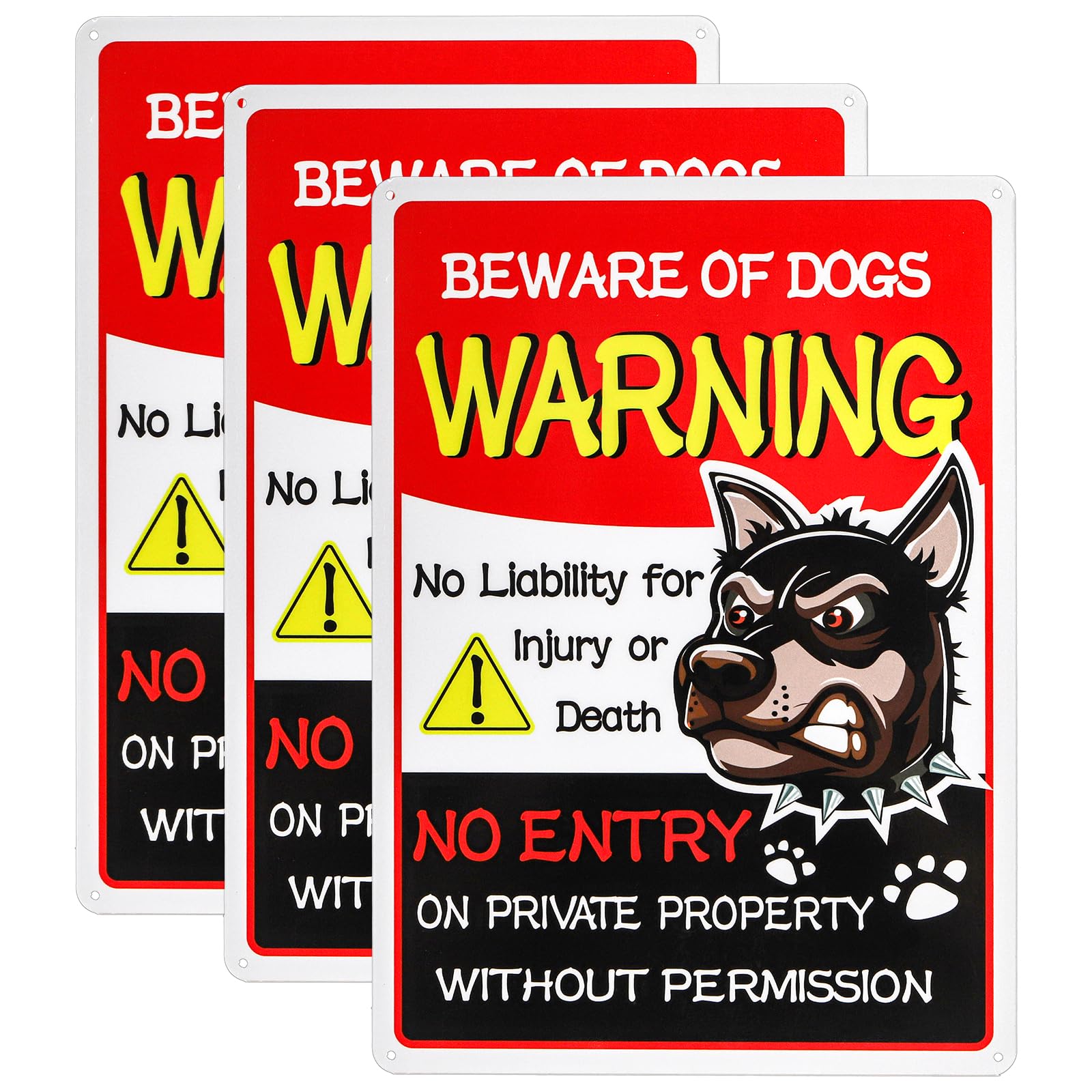 Covzoe 3 Pack Beware of Dogs Signs, 14 x 10 Inch Reflective Warning Dog ...