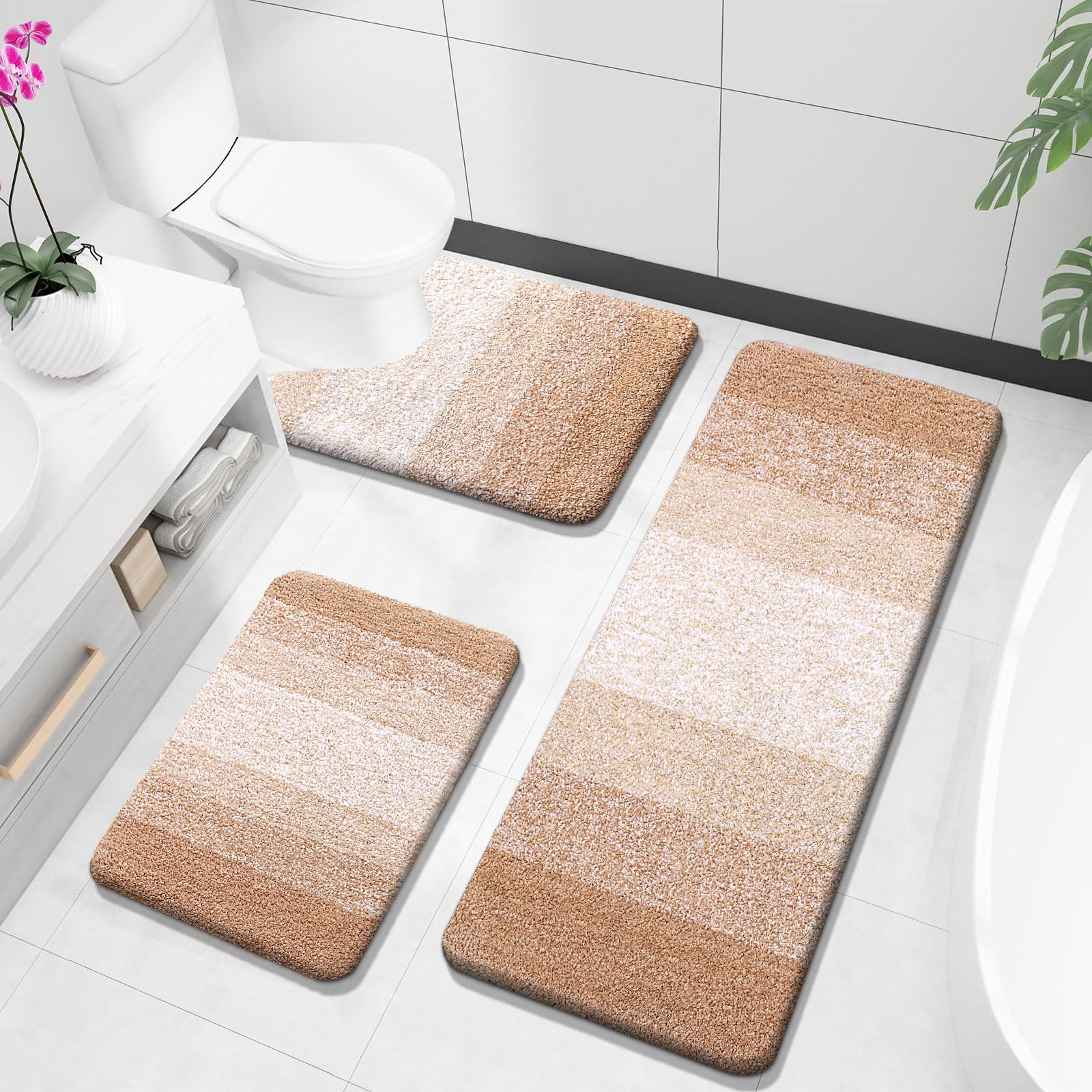 OLANLY Bathroom Rugs Sets 3 Piece, Soft Absorbent Microfiber Bath Mats ...