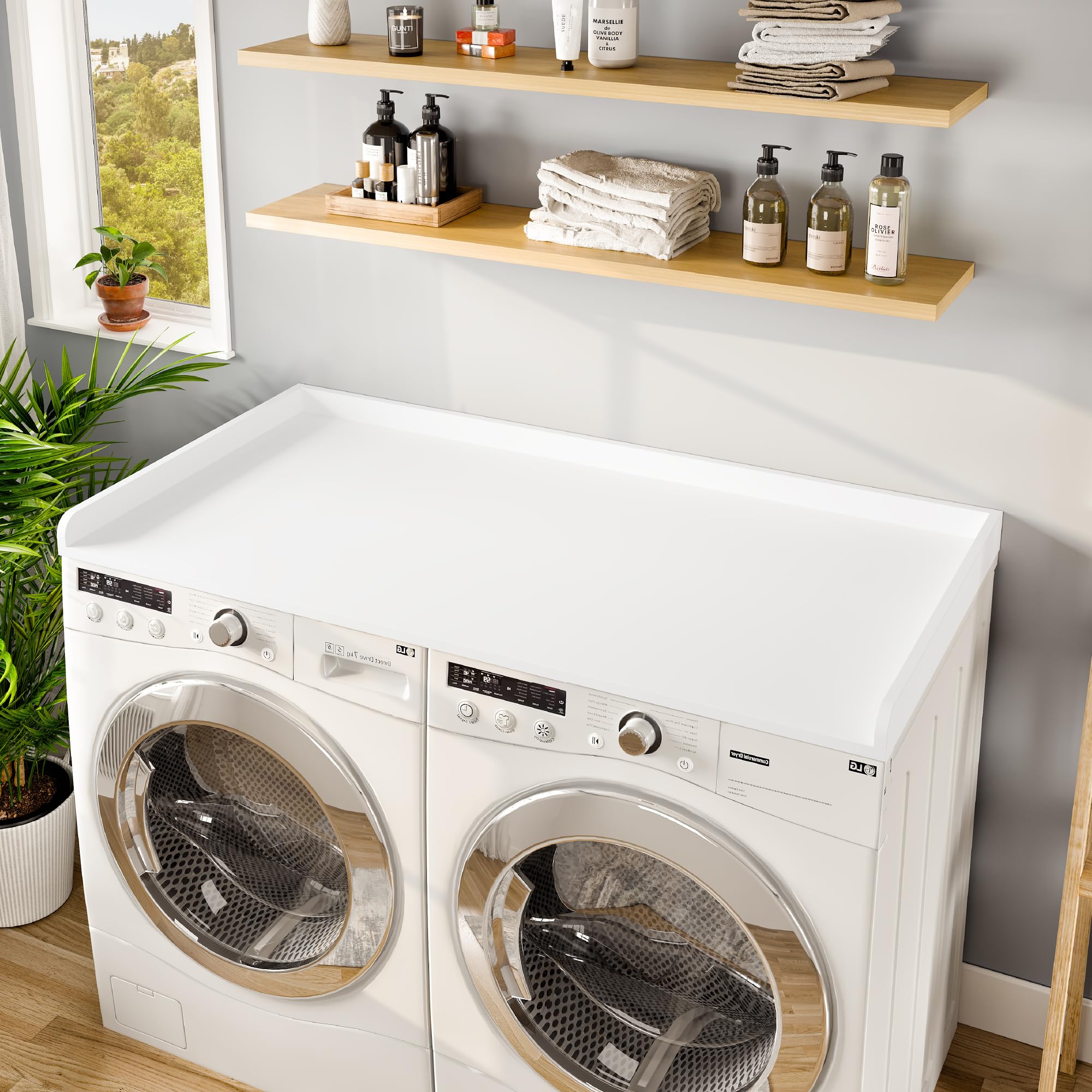 Avana Washer Dryer Countertop, White Natural Pine Wood Laundry ...