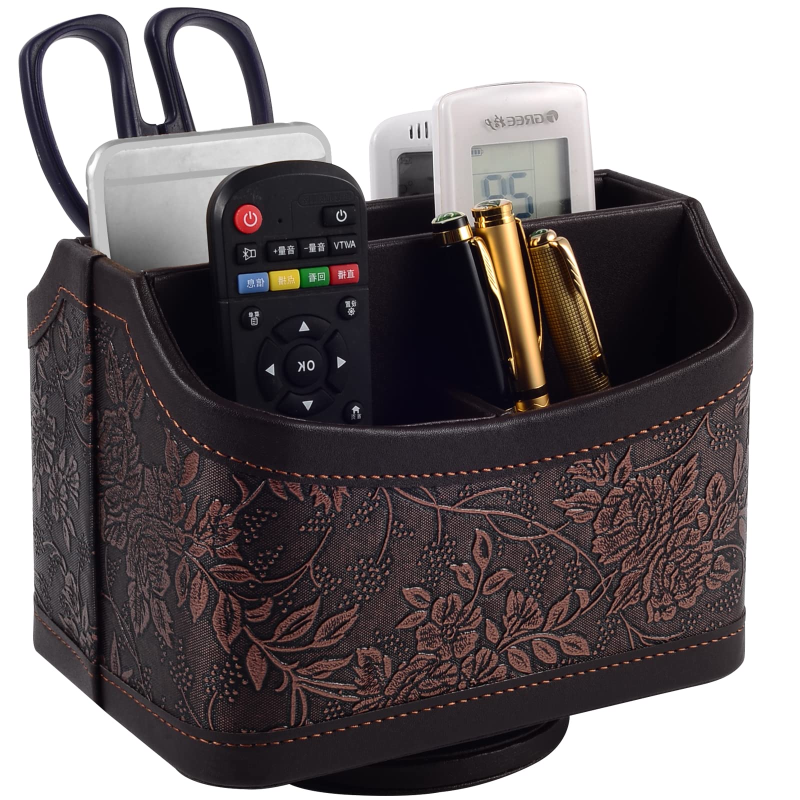 Antique Leather Remote Control Holder 360 Degree Spinning,Desk Rotating ...