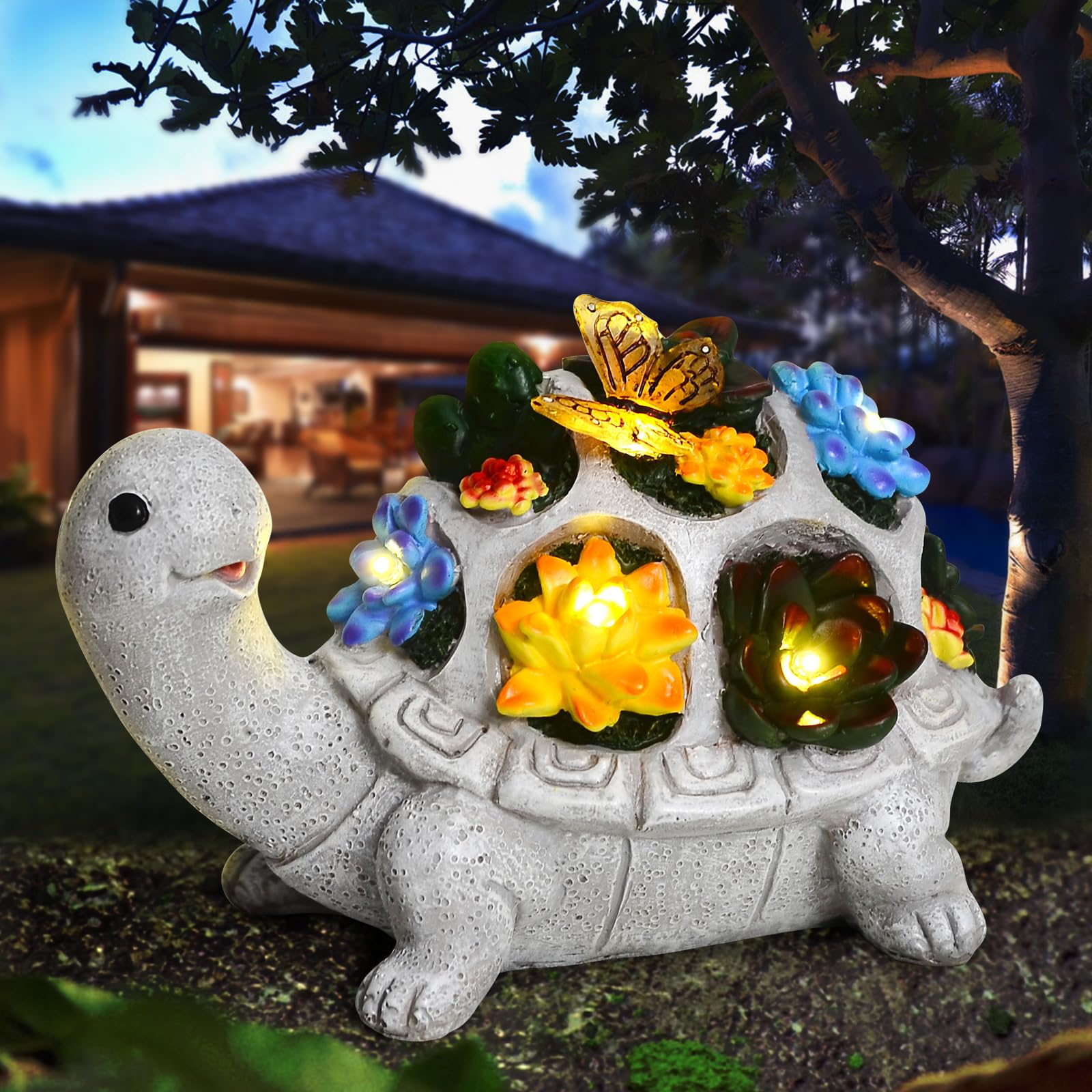JOBOSI Turtle Butterfly Solar Garden Light, Garden Statues, Lawn ...