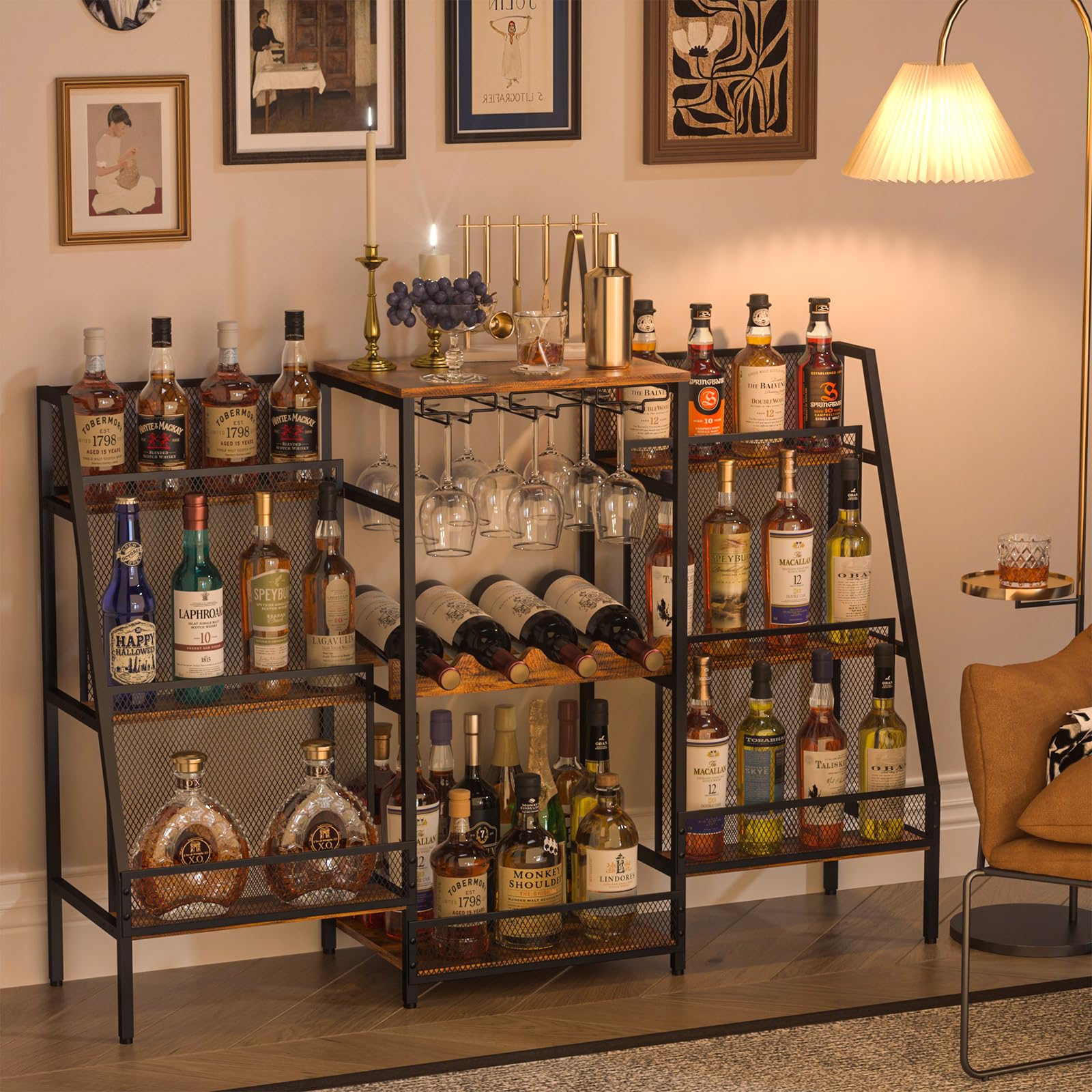Versatile Bar Stand Table with Glass Holder, Freestanding Floor Wine ...