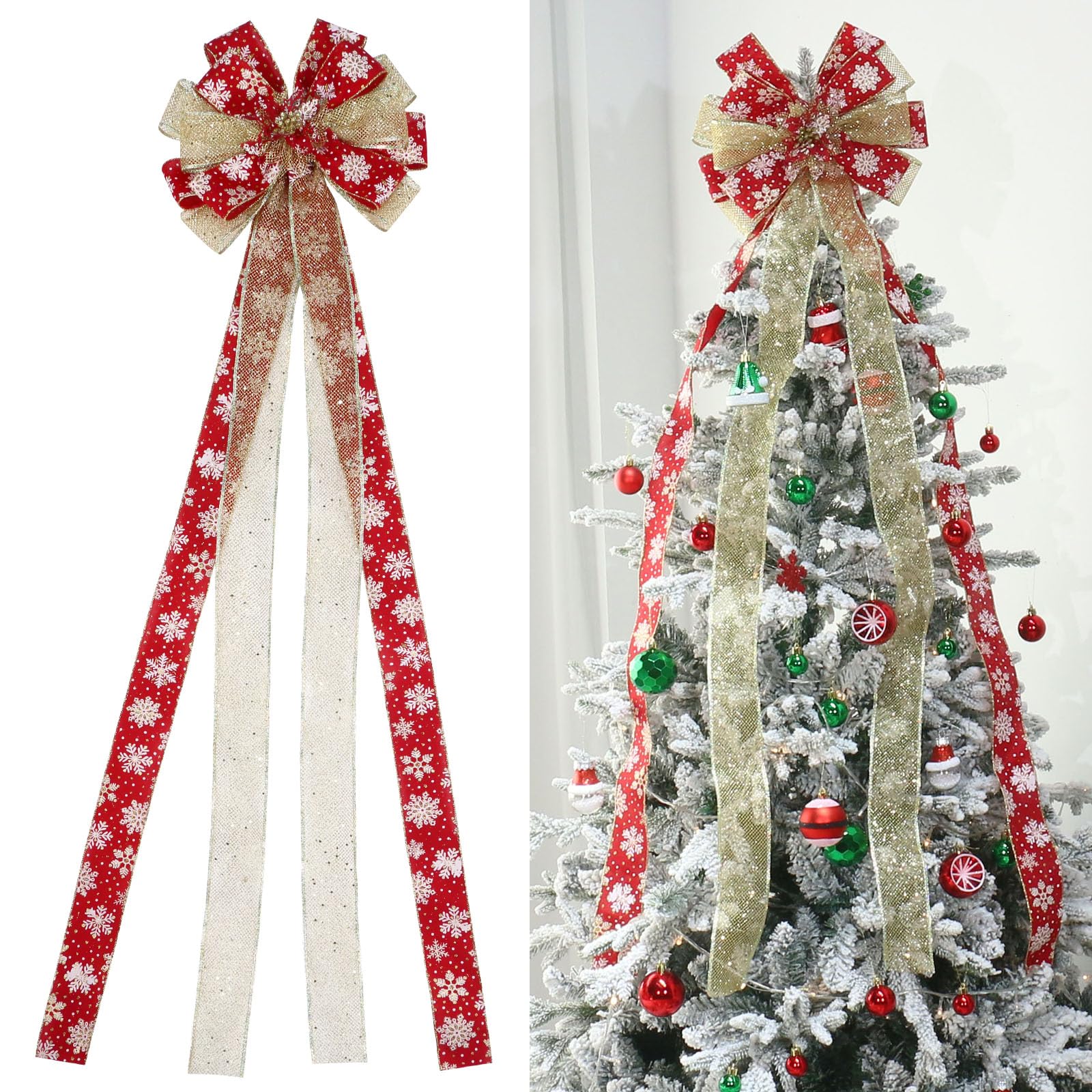 YINGQIWISH Christmas Tree Topper, Bow Large Christmas Bow Tree Topper ...