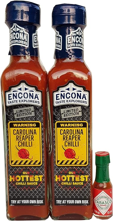 Encona Carolina Reaper Chilli Sauce (2x142ml) and Mini Tabasco (3.7ml ...