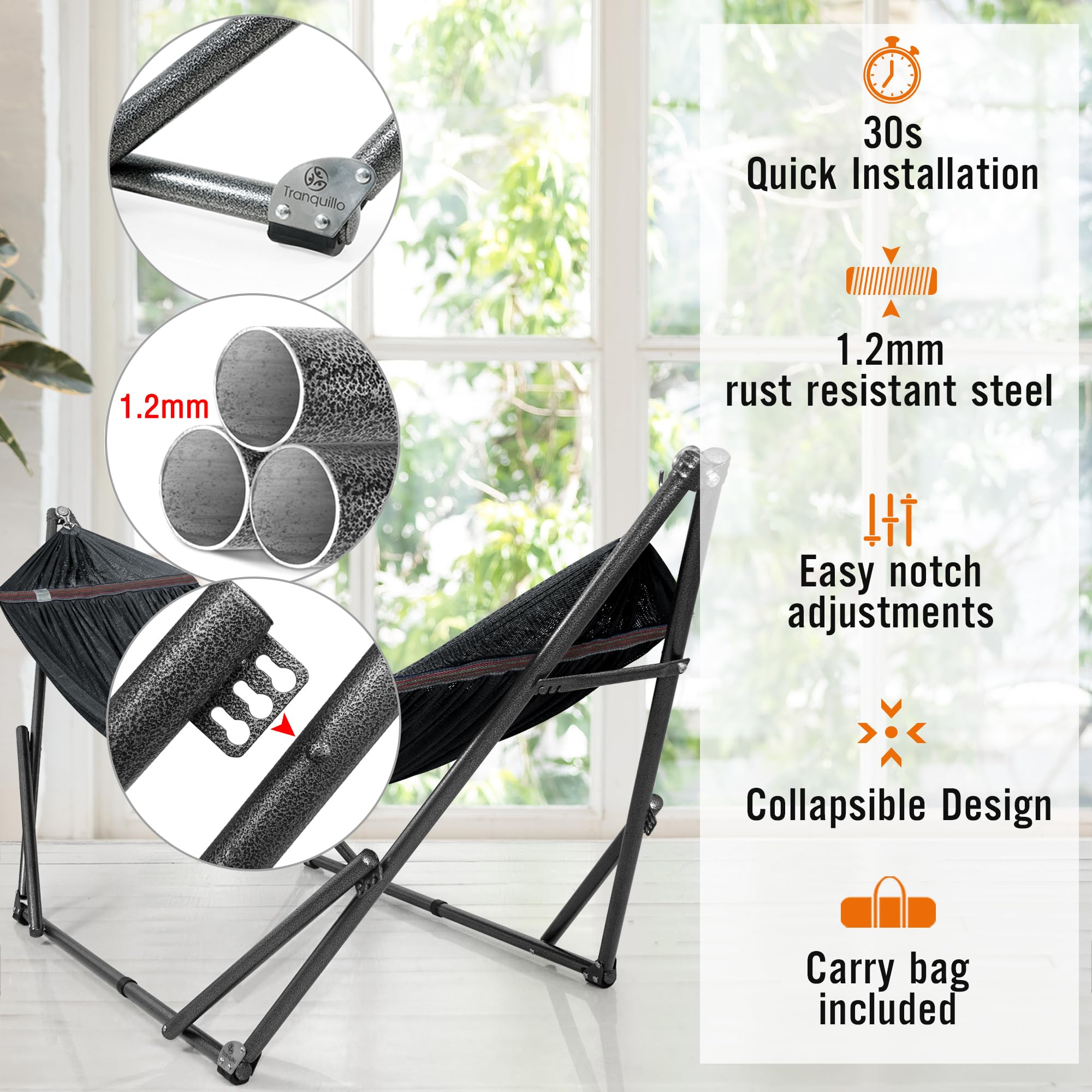 Tranquillo Hammock 600 Lbs Capacity, Instant 20s Foldable Hammock Stand ...