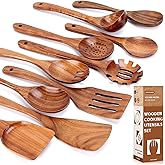 Amazon.com: KLYRO Teak Wooden Cooking Utensils Set, 10 Piece Premium ...