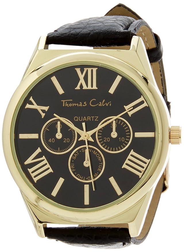Thomas Calvi Men's Quartz Watch with Black Dial Analogue Display and ...