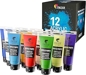 Amazon.com: Large Acrylic Paint Set, 12 Tubes of 4 Oz / 120mL, 12 ...