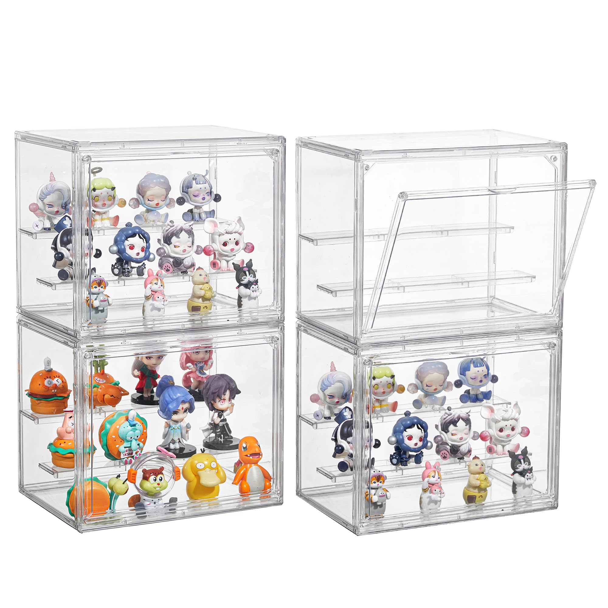 Clear Acrylic Display Case,4 Pack 3 Tier Adjustable Display Box Stand ...