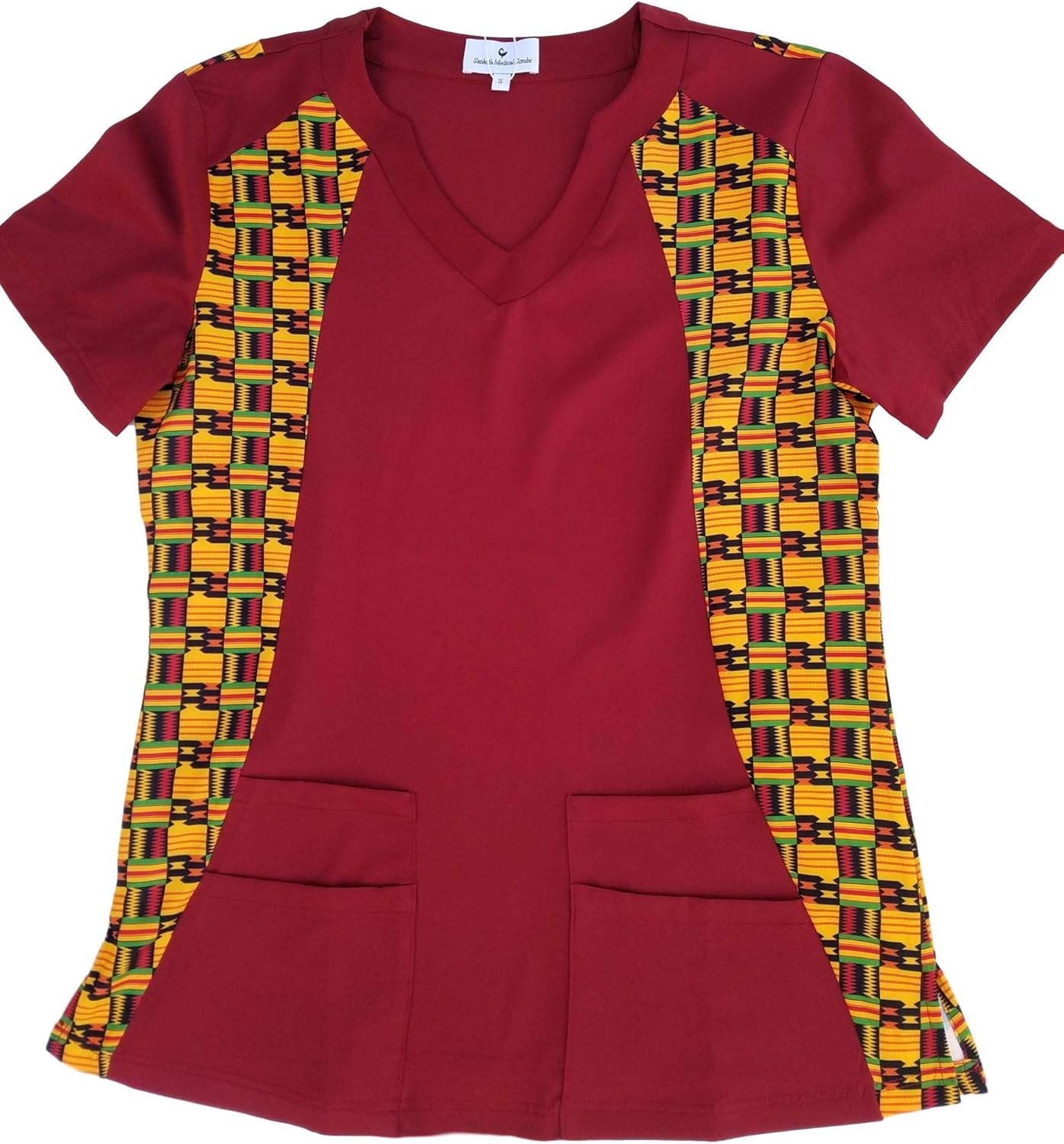 Amazon.com: Sankofa African Kente Print Stretch Scrub Top for Women ...