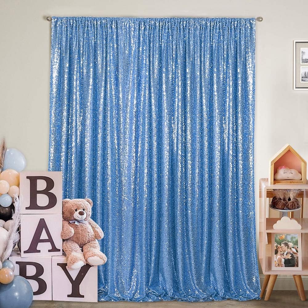 Sparkly Baby Blue Sequin Backdrop Curtains 2 Panels Wedding Backdrop ...