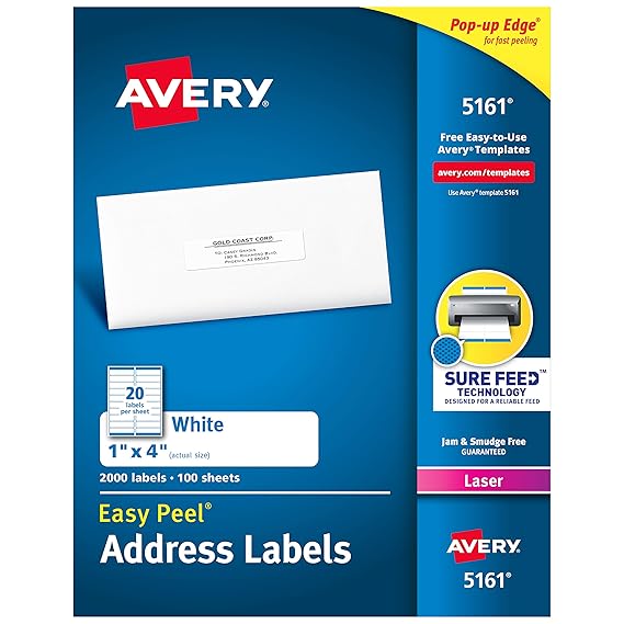 Avery Address Labels With Sure Feed For Laser Printers 1 X 4 2 000 